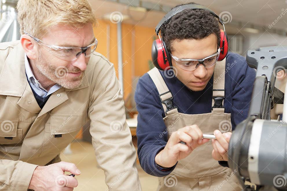 Male Carpenter Training Apprentice Stock Photo - Image of woodwork ...