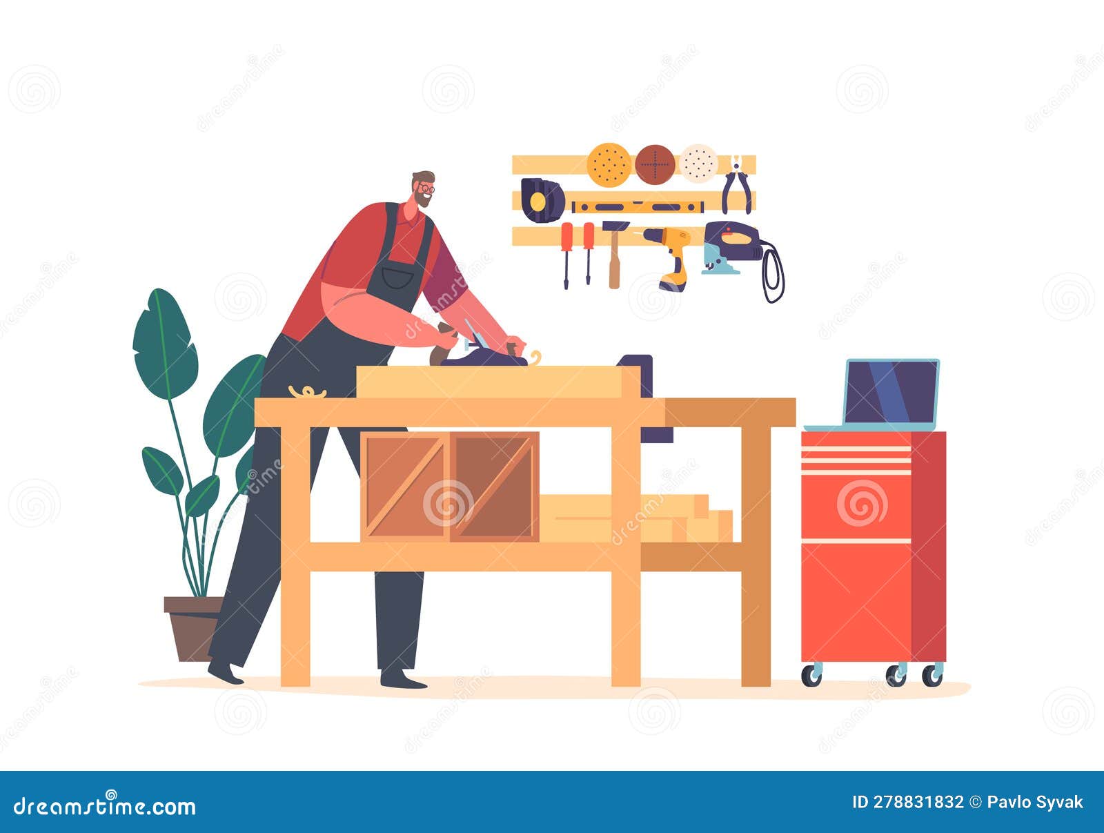 Male Carpenter Work in a Carpentry Workshop with Plane Tool, Involves ...