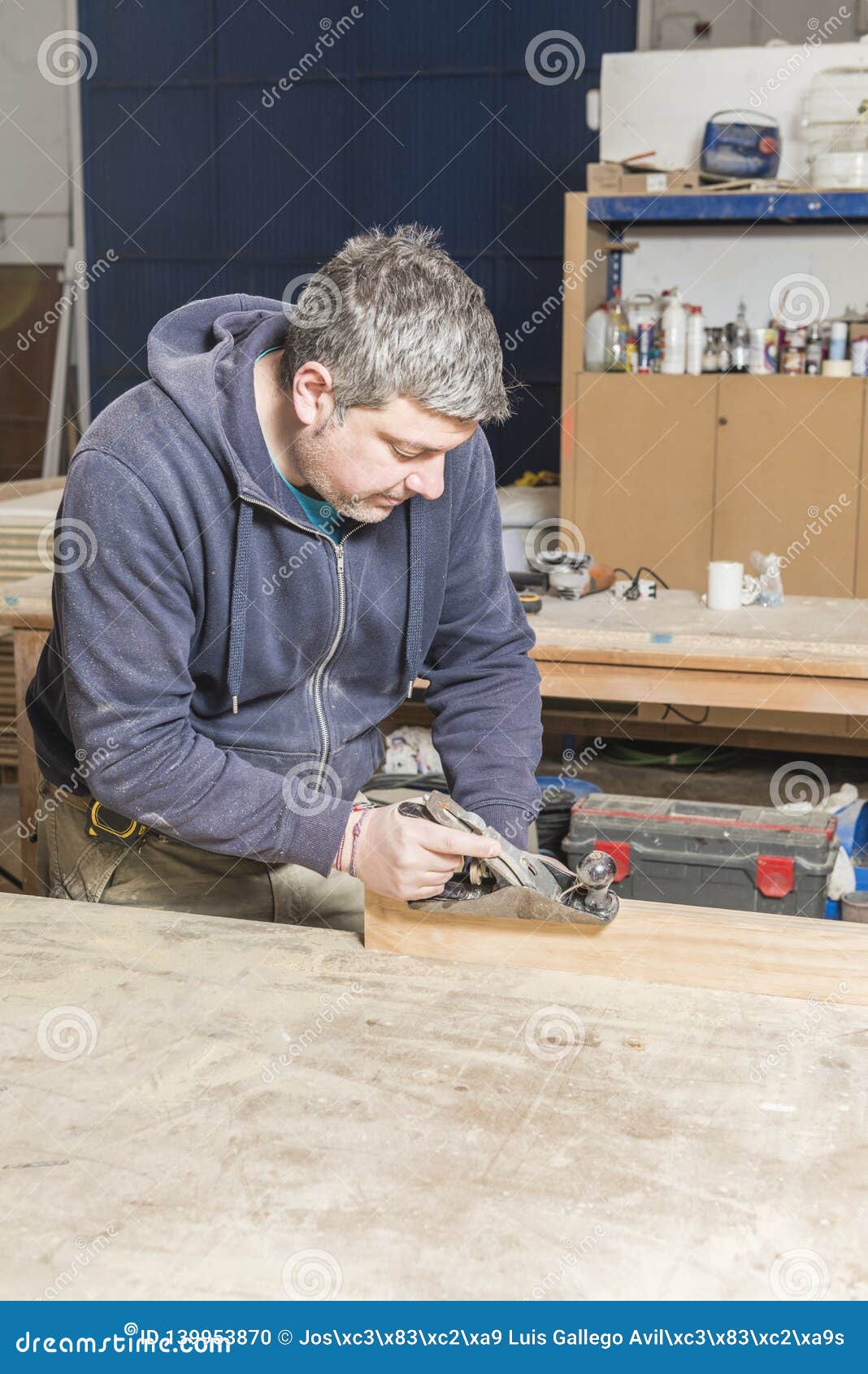 Male Carpenter Working in His Carpentry Workshop Stock Photo - Image of ...