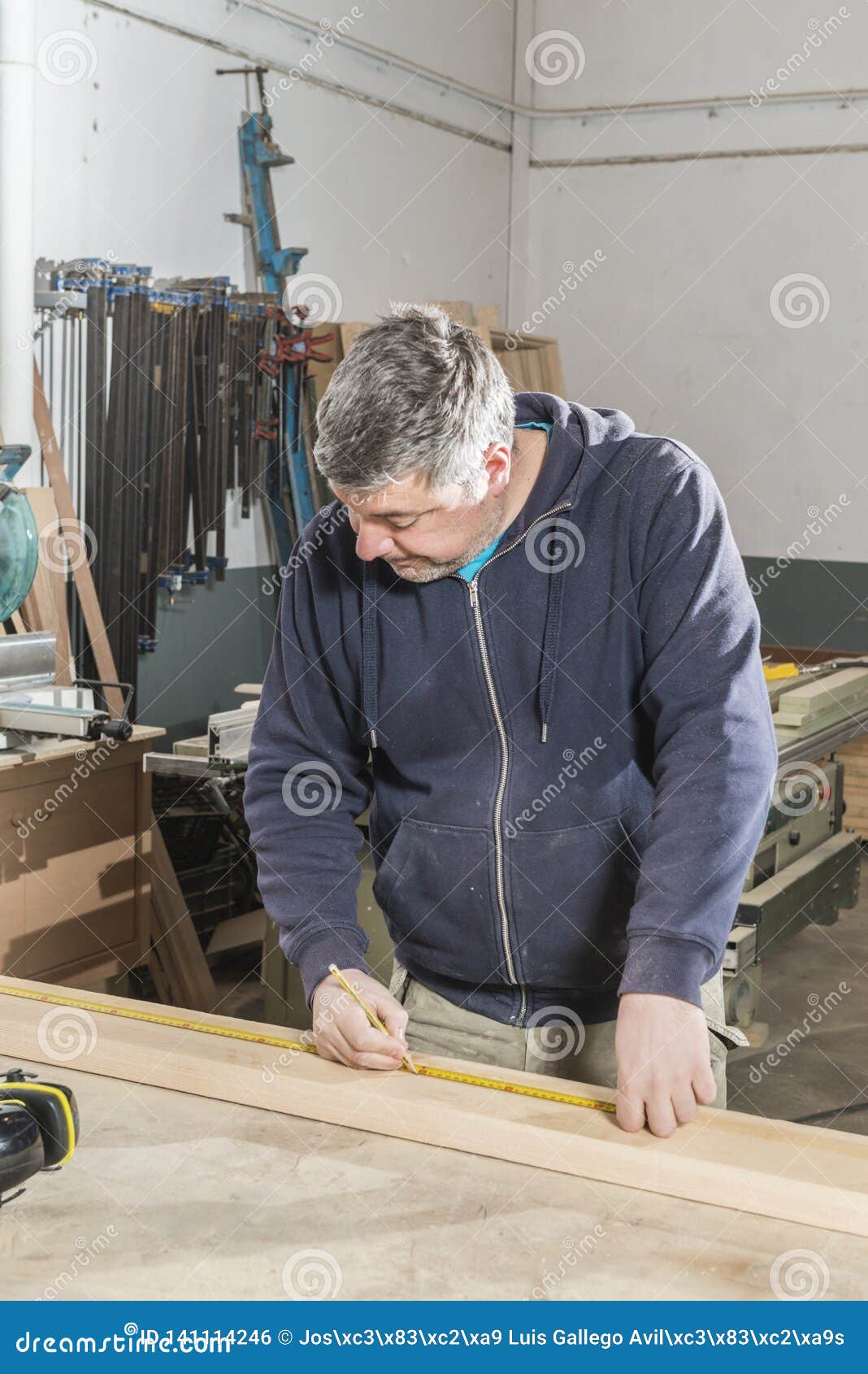Male Carpenter Working in His Carpentry Workshop Stock Photo - Image of ...