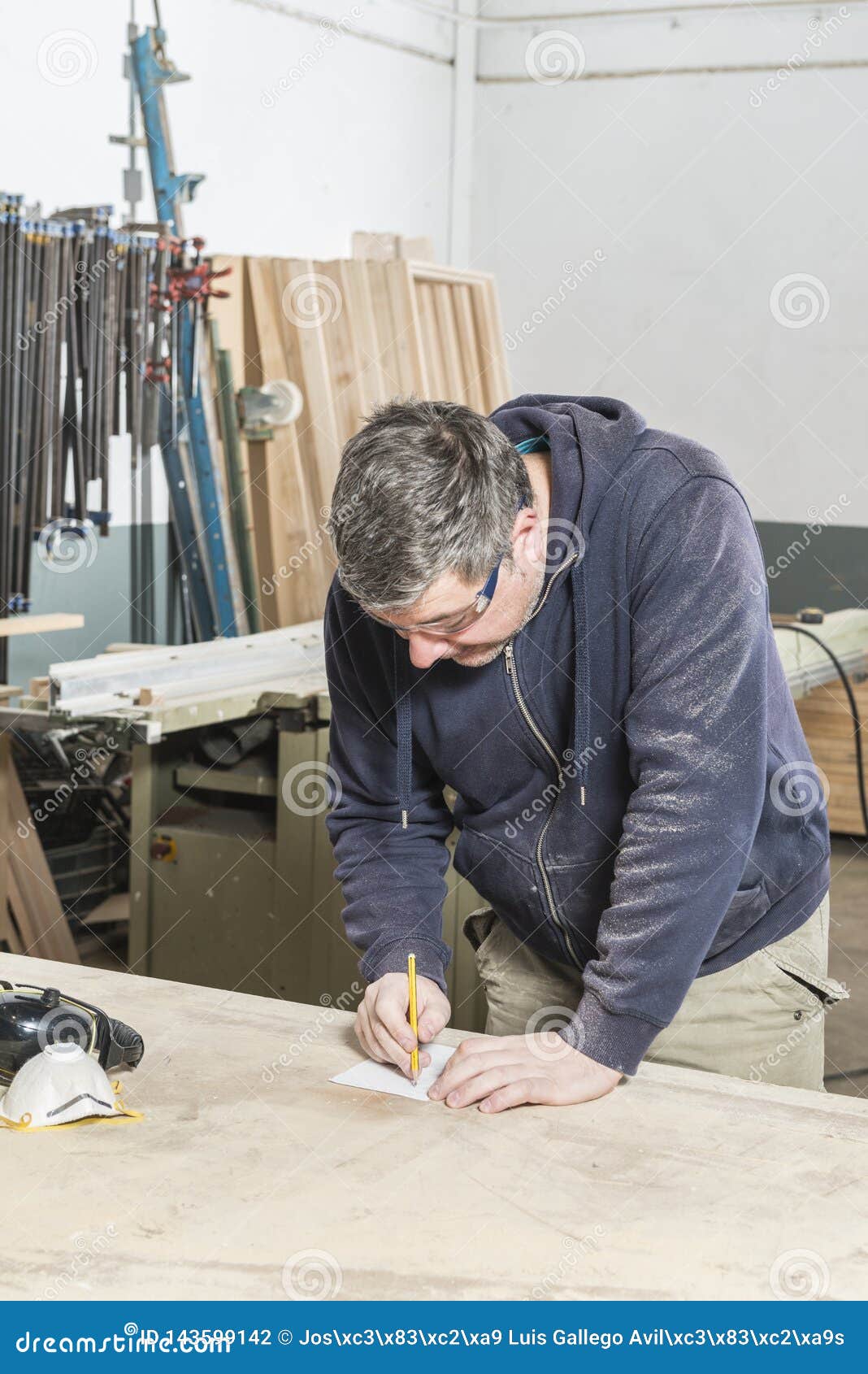Male Carpenter Working in His Carpentry Workshop Stock Photo - Image of ...