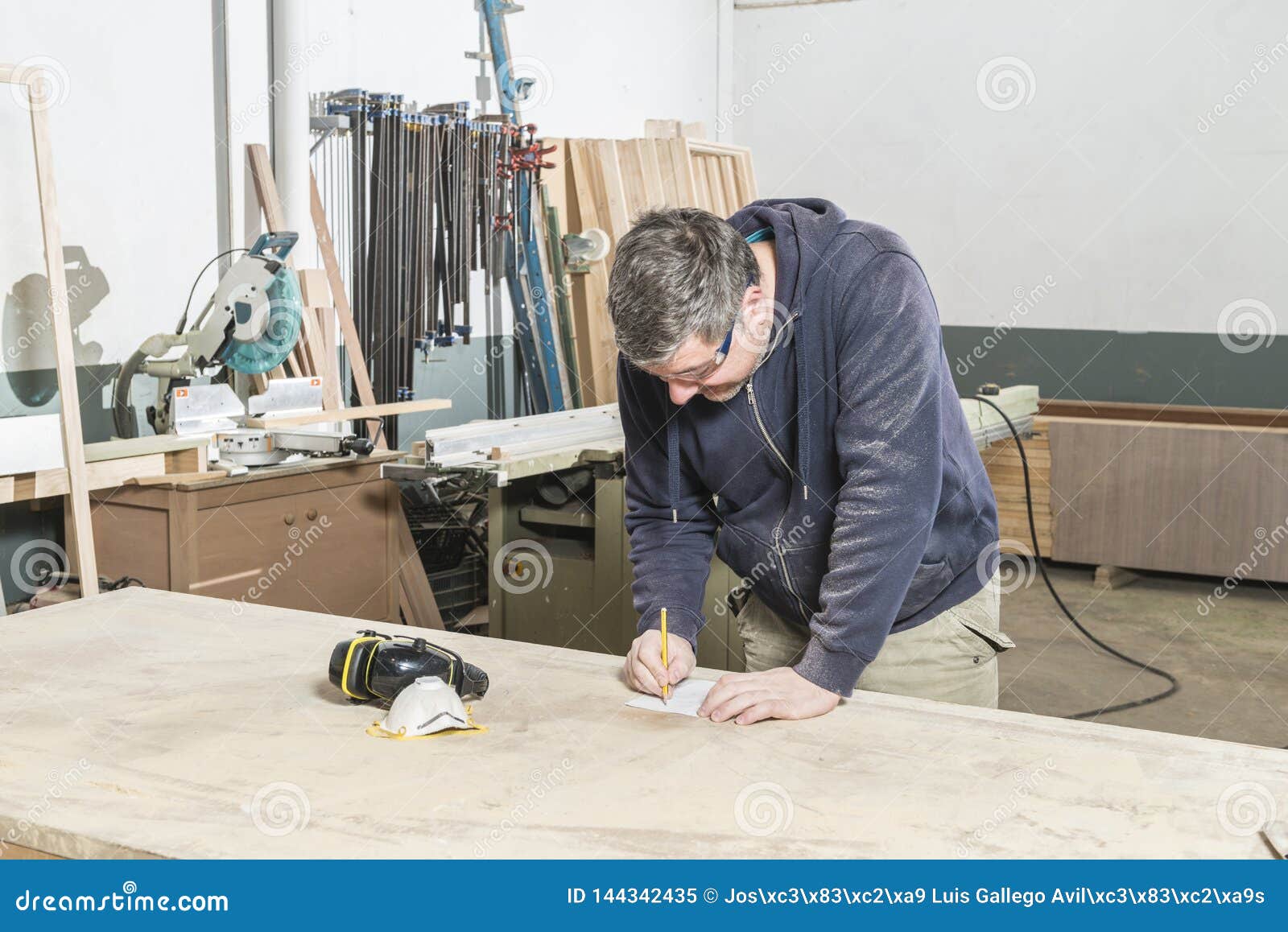 Male Carpenter Working in His Carpentry Workshop Stock Image - Image of ...