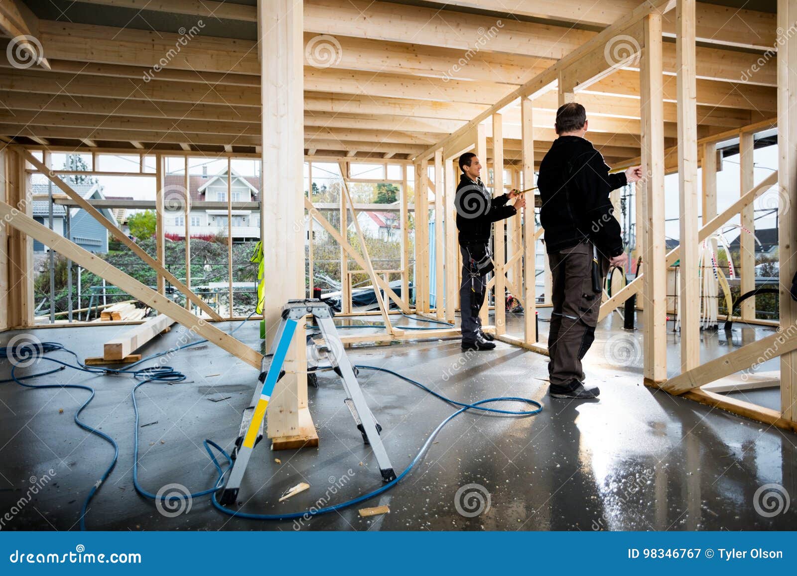 Male Carpenters Working at Construction Site Stock Image - Image of ...
