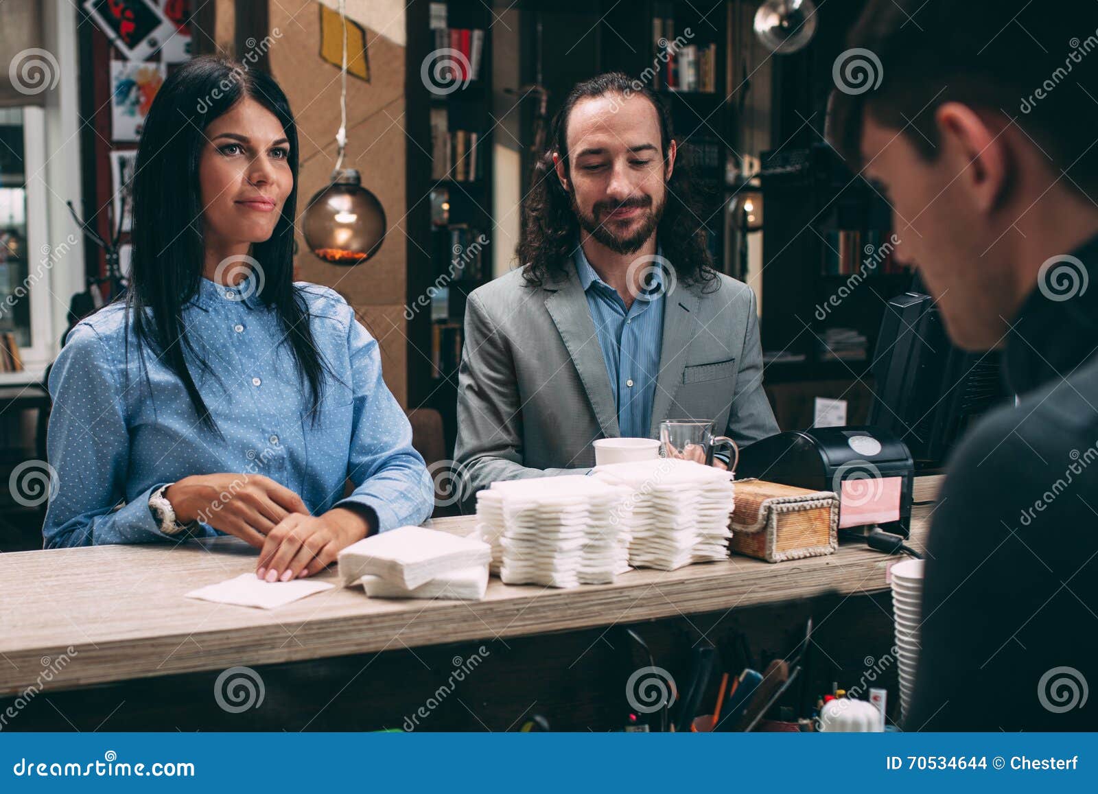 Male Cashier Waiting for the Order Stock Photo - Image of people, cafe ...