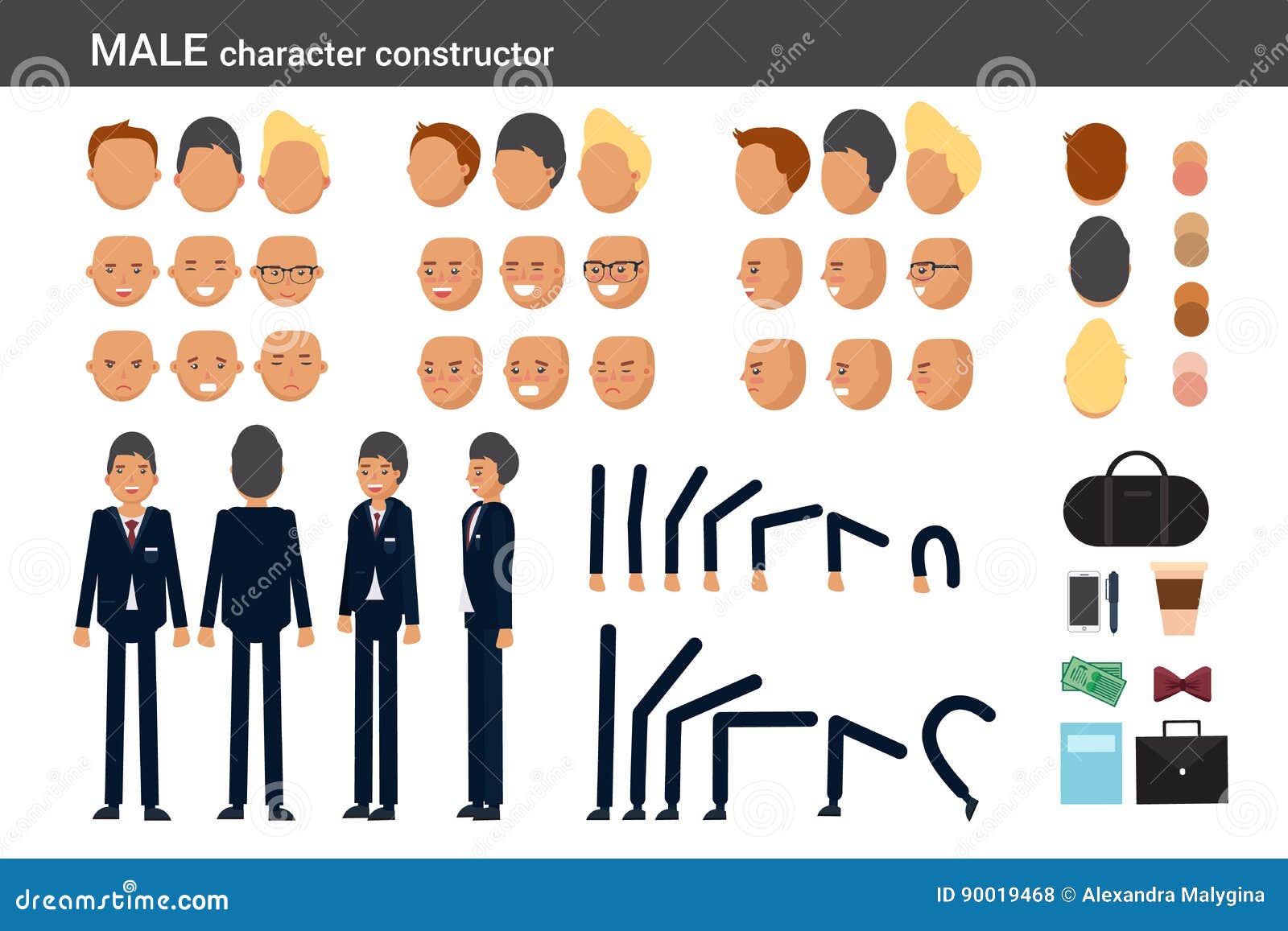 Male Character Constructor for Different Poses Stock Vector ...
