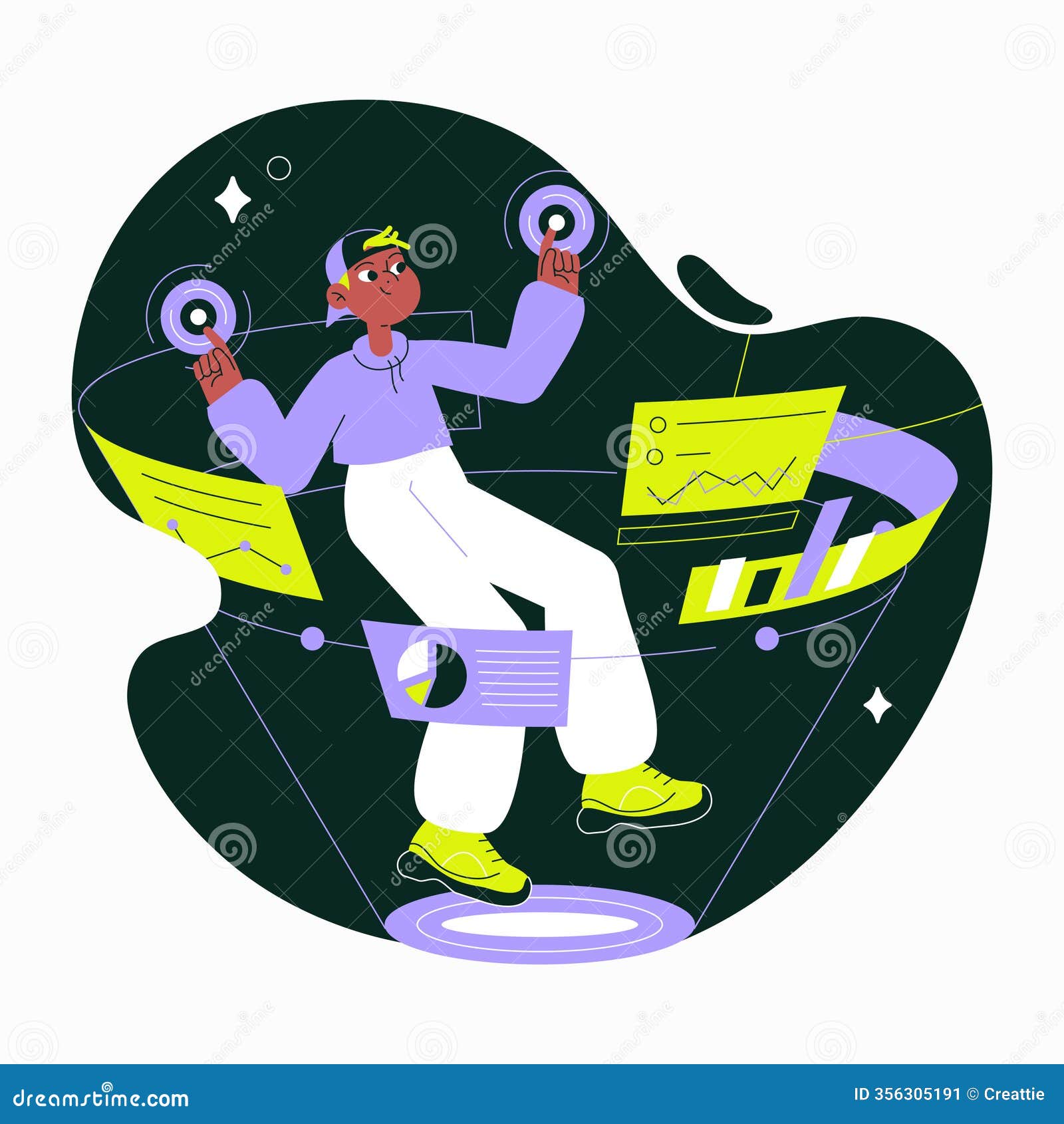 Male Character Using Interactive Digital Dashboards In Flat Vector ...