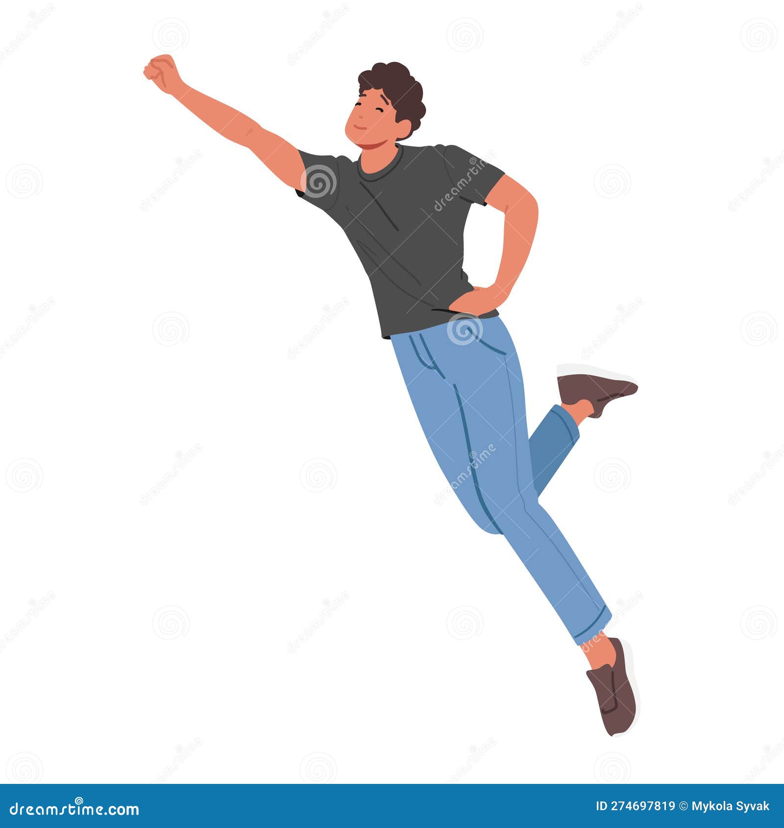 Male Character in Flight, Hovering Effortlessly Above the Ground Below ...