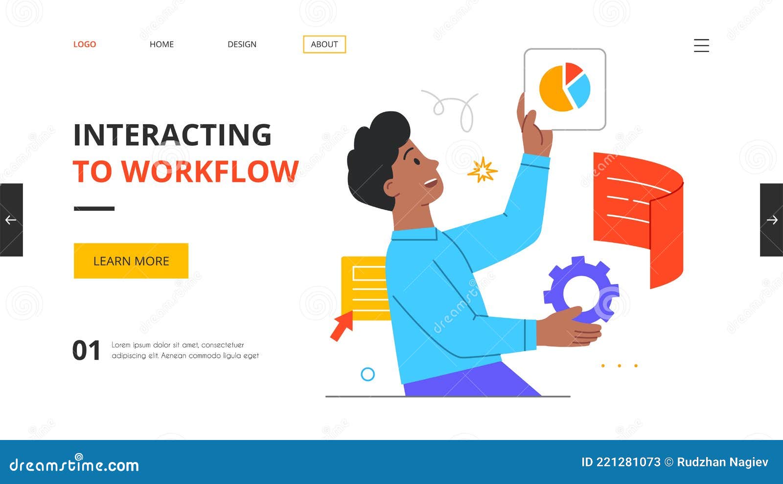 Male Character Interacting To Workflow Operations Stock Vector ...