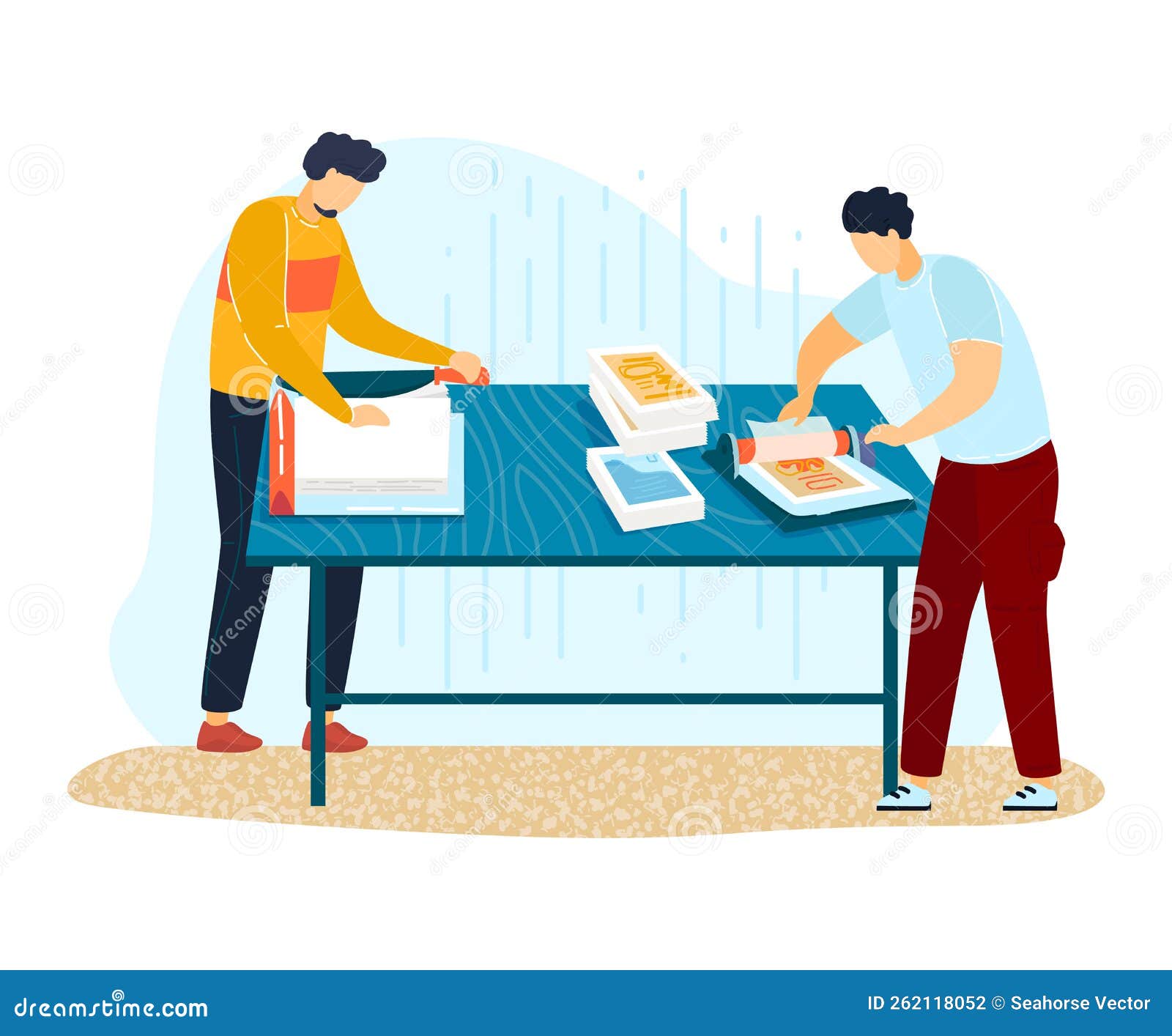 Male Character Paint Press Engineering Work Print Activity Isolated on ...