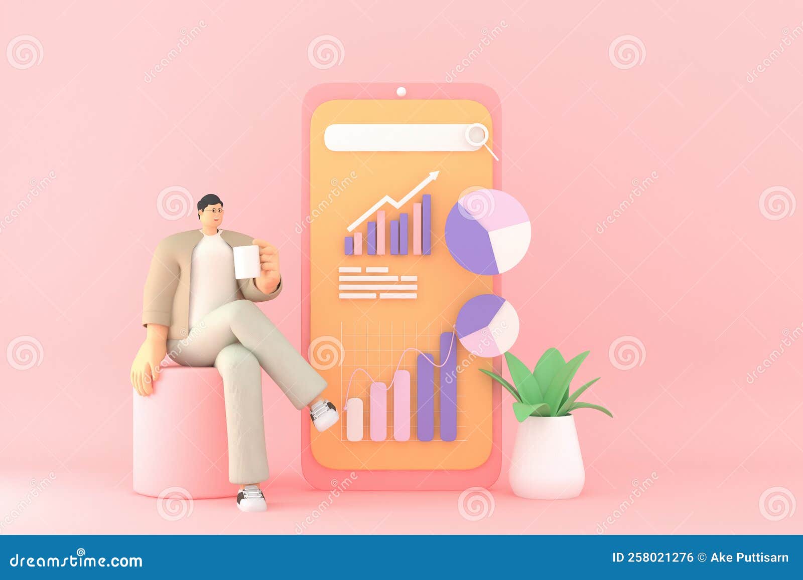 A Male Character Presentation the Infographic on Mobile Screen. 3d ...