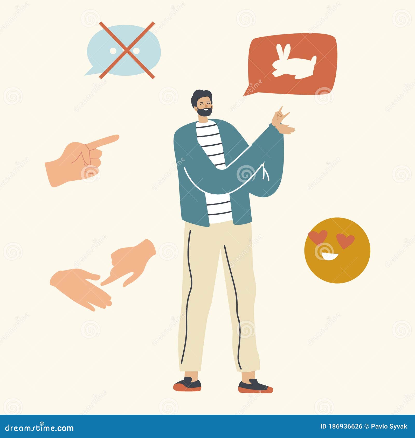 Deaf Male Character With Ear Closeup And Stop Sign Vector Illustration ...