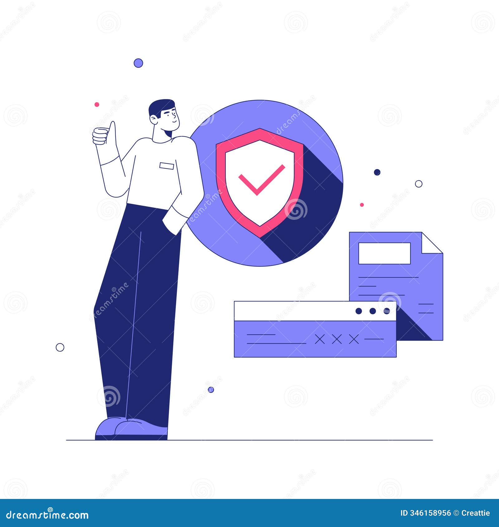 Male Character with Shield and Documents in Flat Vector Illustration ...