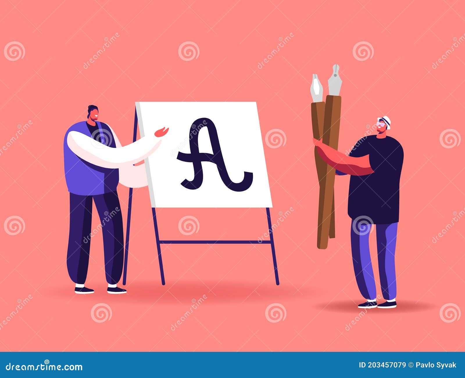 Male Character Writing Letters on Easel, Script, Creative Hobby ...