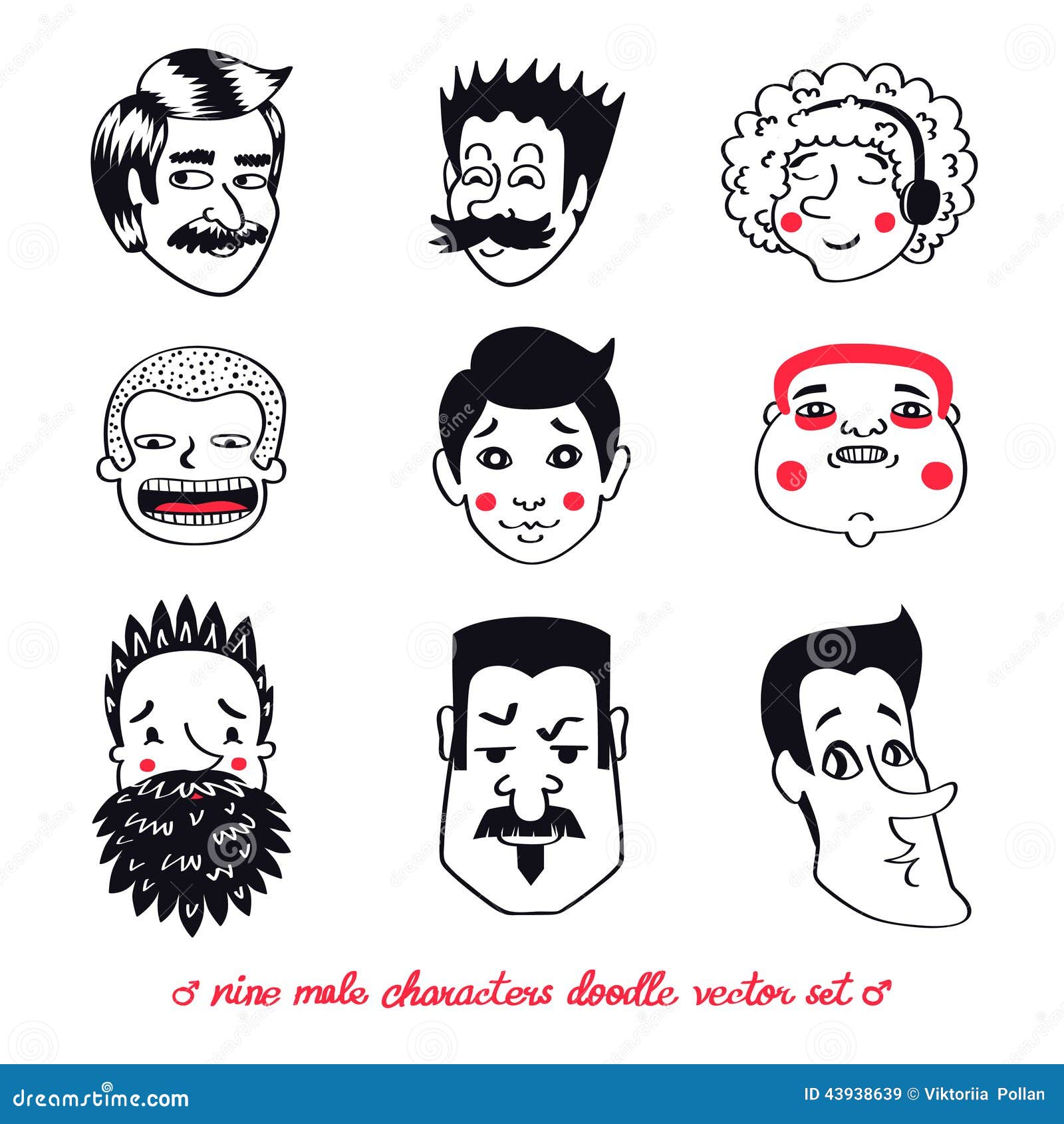 Male Characters Vector Set in Doodle Cartoon Style Stock Vector ...