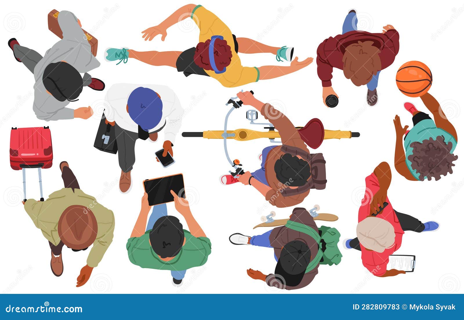 Male Characters Walking Top View, Men Moving Purposefully and ...