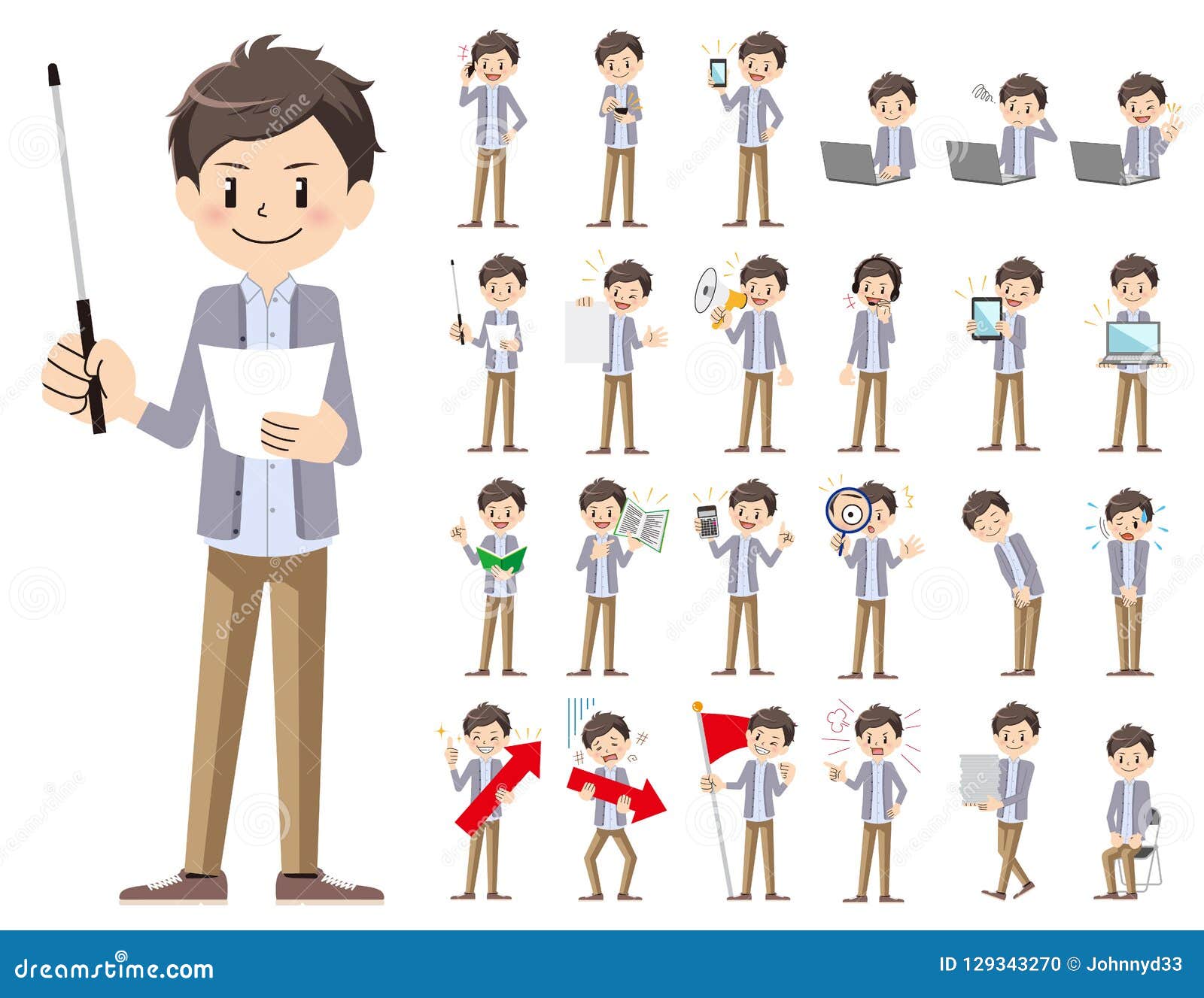 Male Charactor Set. Presenting in Various Action. Stock Vector ...