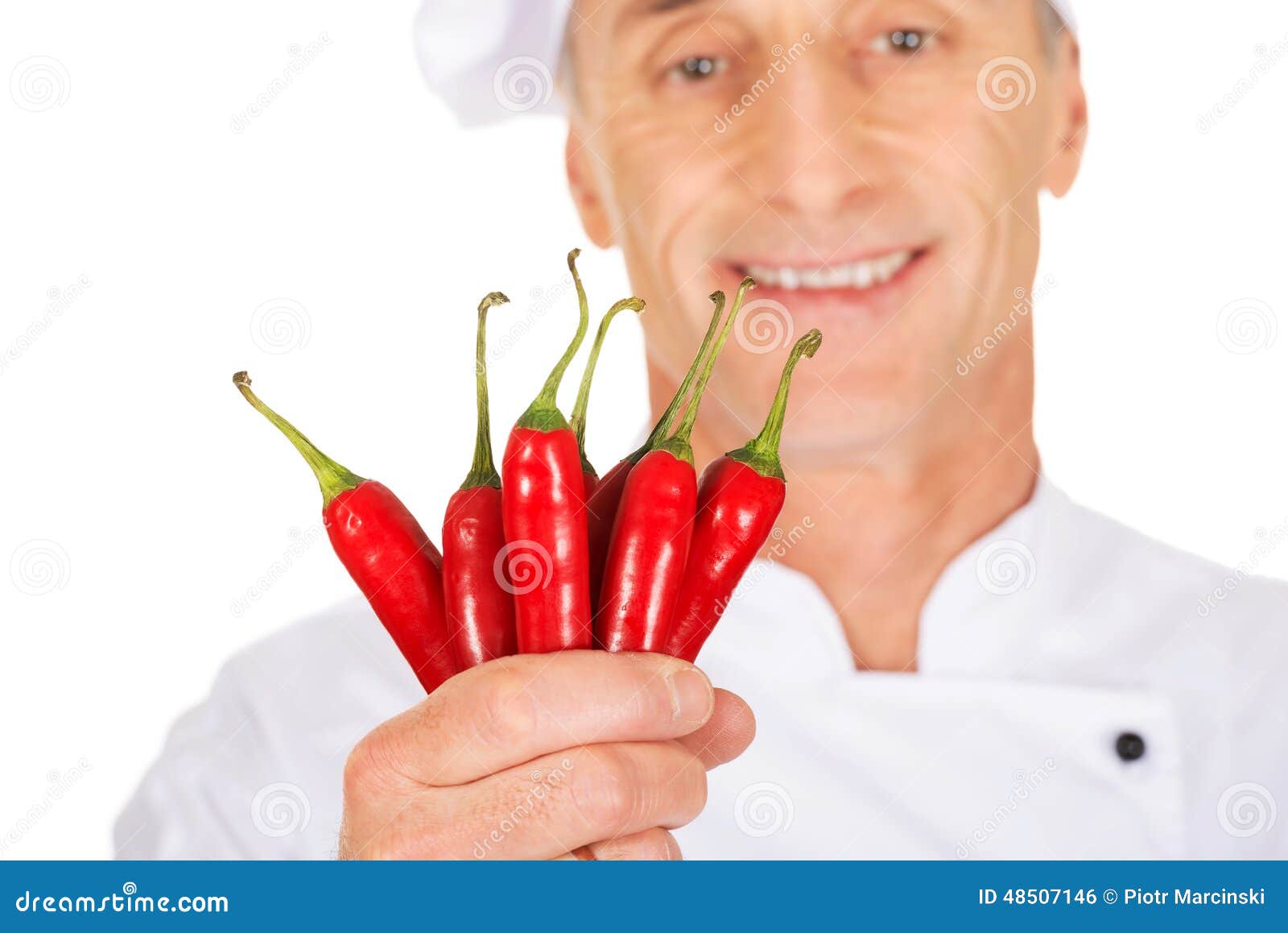 Male Chef with Chilli Peppers Stock Photo - Image of holding, food ...