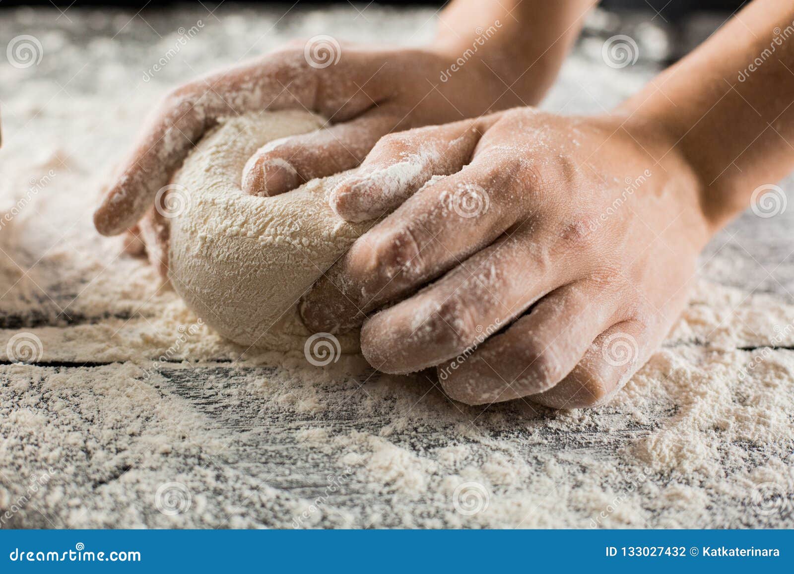 Chef Hands In Flour On Black Background. Clap With Flour. Baking Bread ...