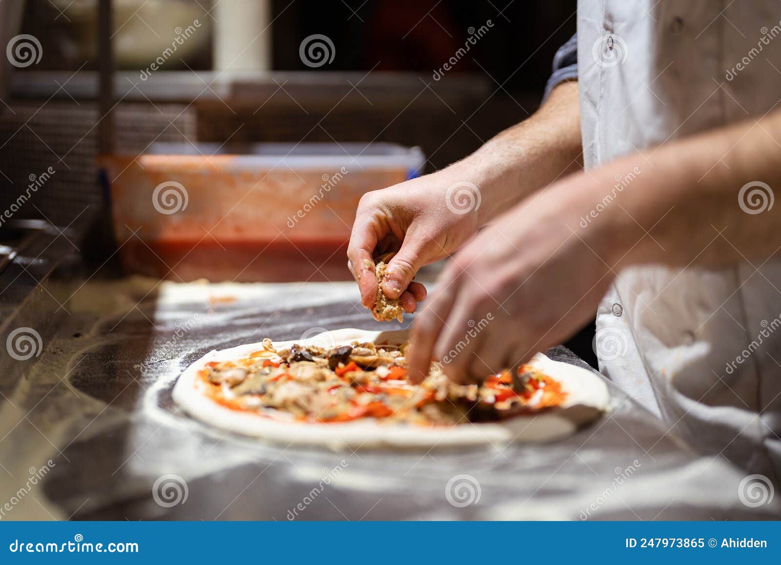 Male Chef Hands Making Pizza in the Pizzeria Kitchen Stock Image ...