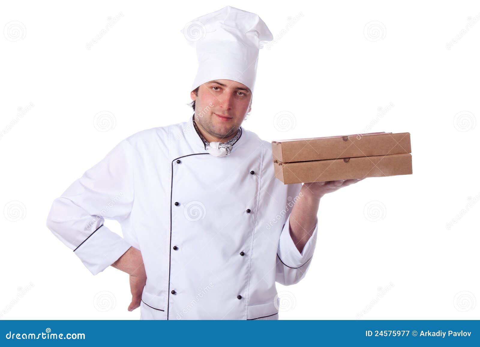 Male Chef Holding a Pizza Box Stock Image - Image of expertise, main ...