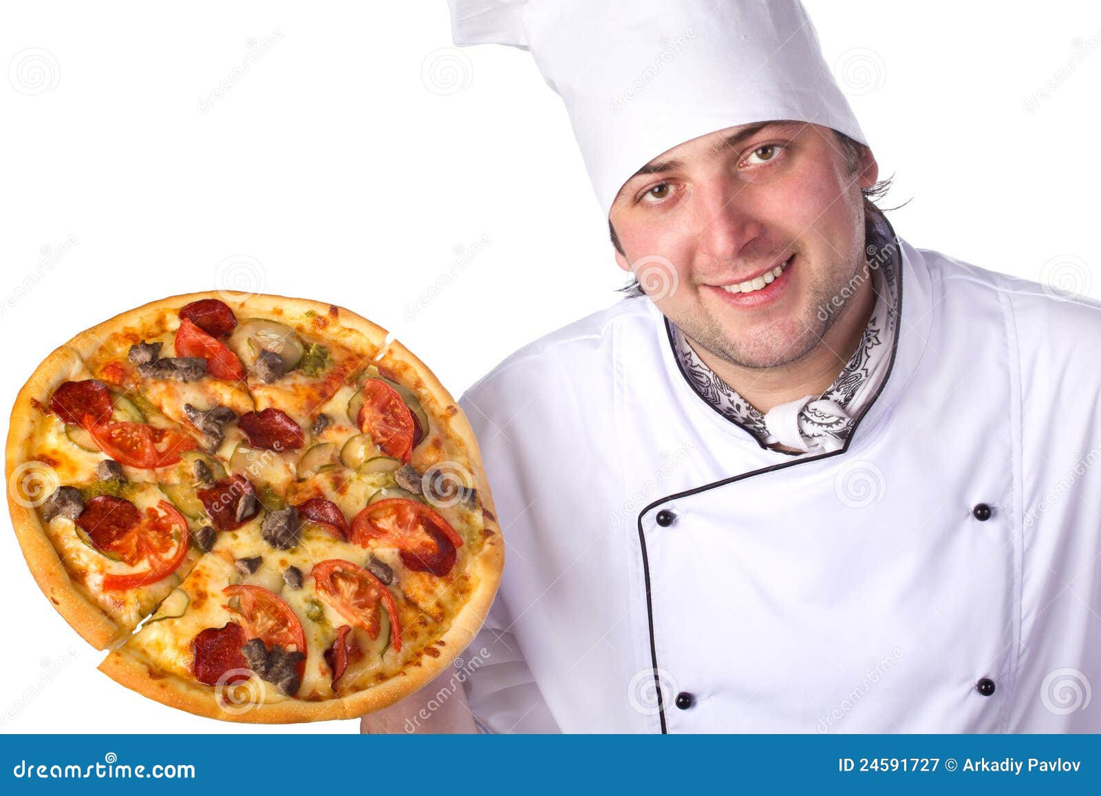 Male Chef Holding a Pizza Box Open Stock Image - Image of deliver ...