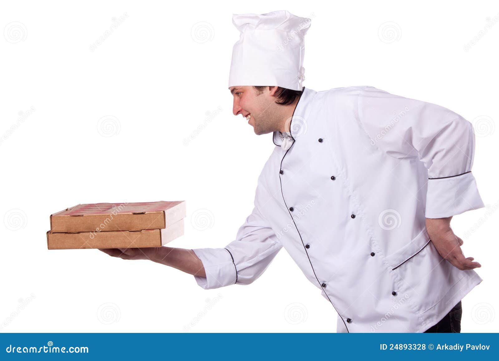 Male Chef Holding a Pizza Box Open Stock Photo - Image of kitchen ...