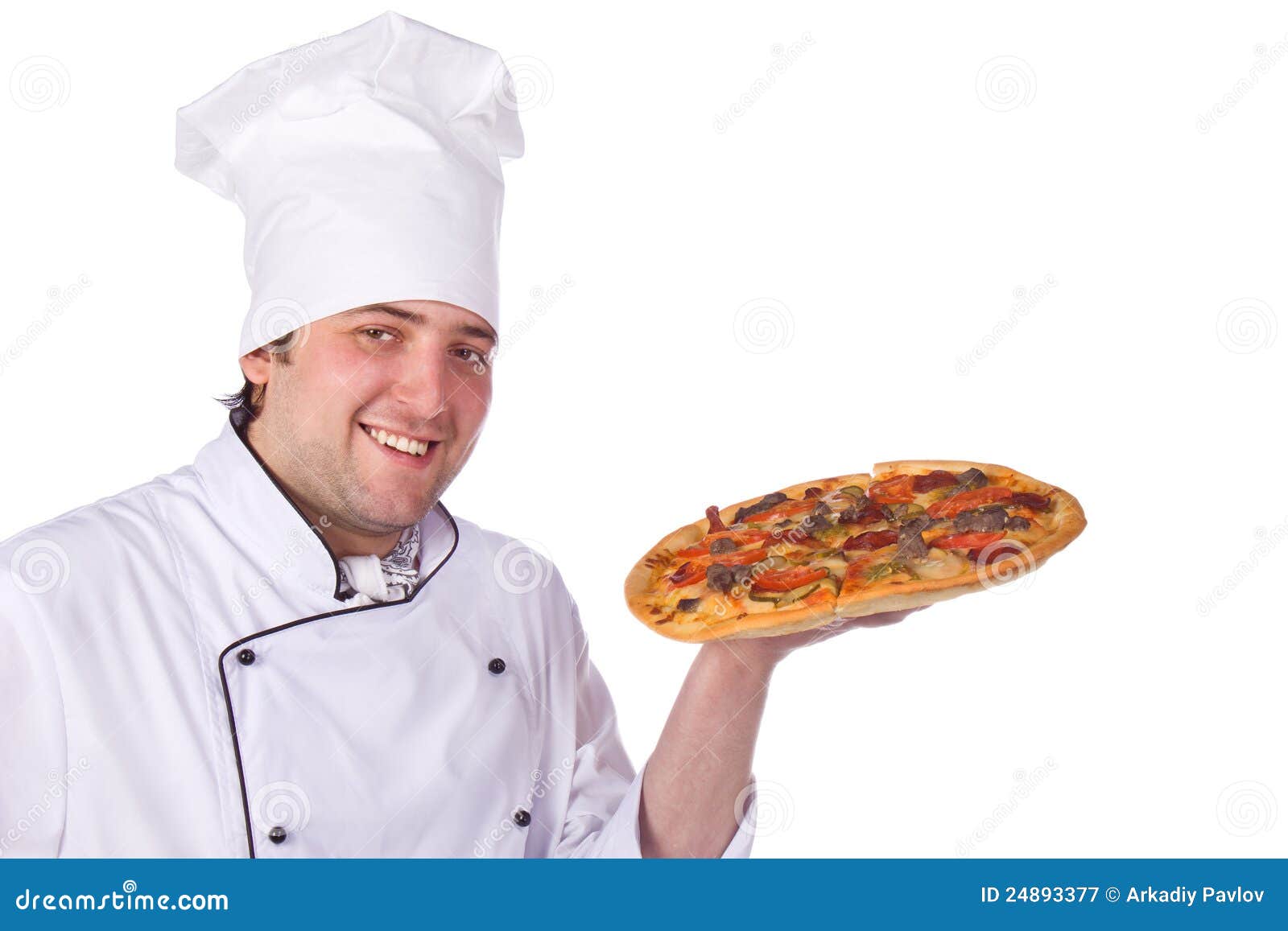 Male Chef Holding a Pizza Box Open Stock Image - Image of bear ...