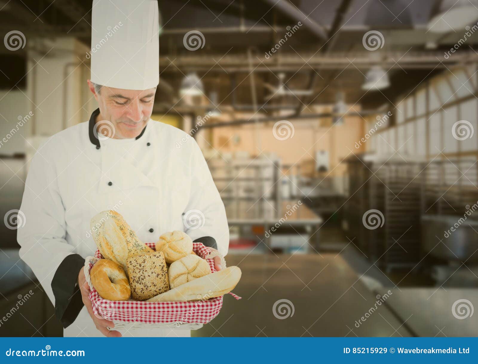 Male Chef Holding Various Bread Loafs in Bakery Stock Image - Image of ...
