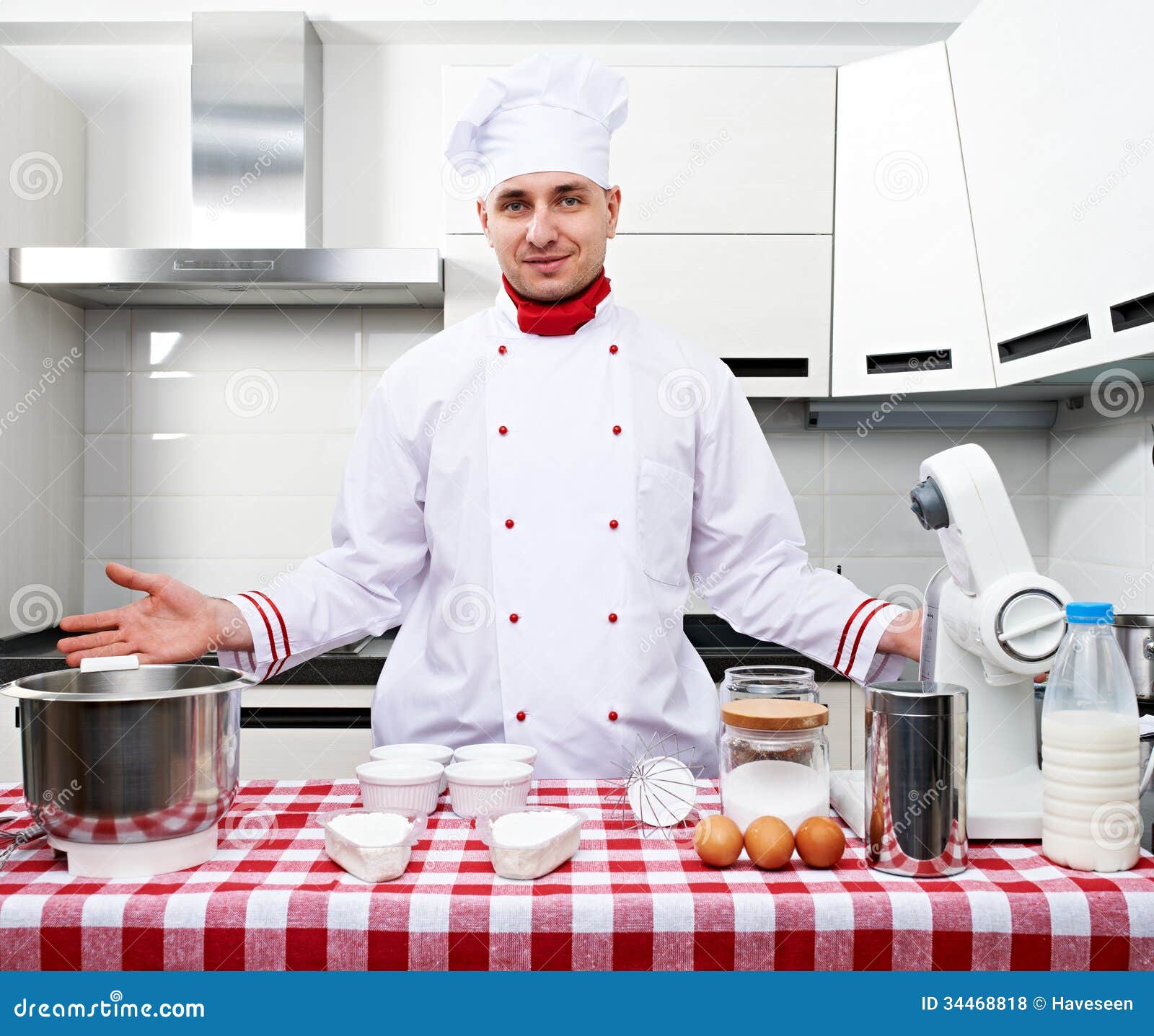 Male chef at kitchen stock photo. Image of gourmet, smile - 34468818