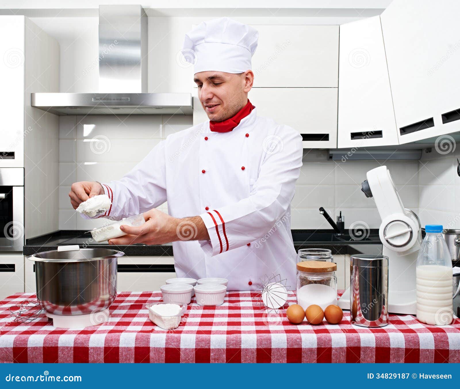 Male chef at kitchen stock image. Image of utensils, home - 34829187