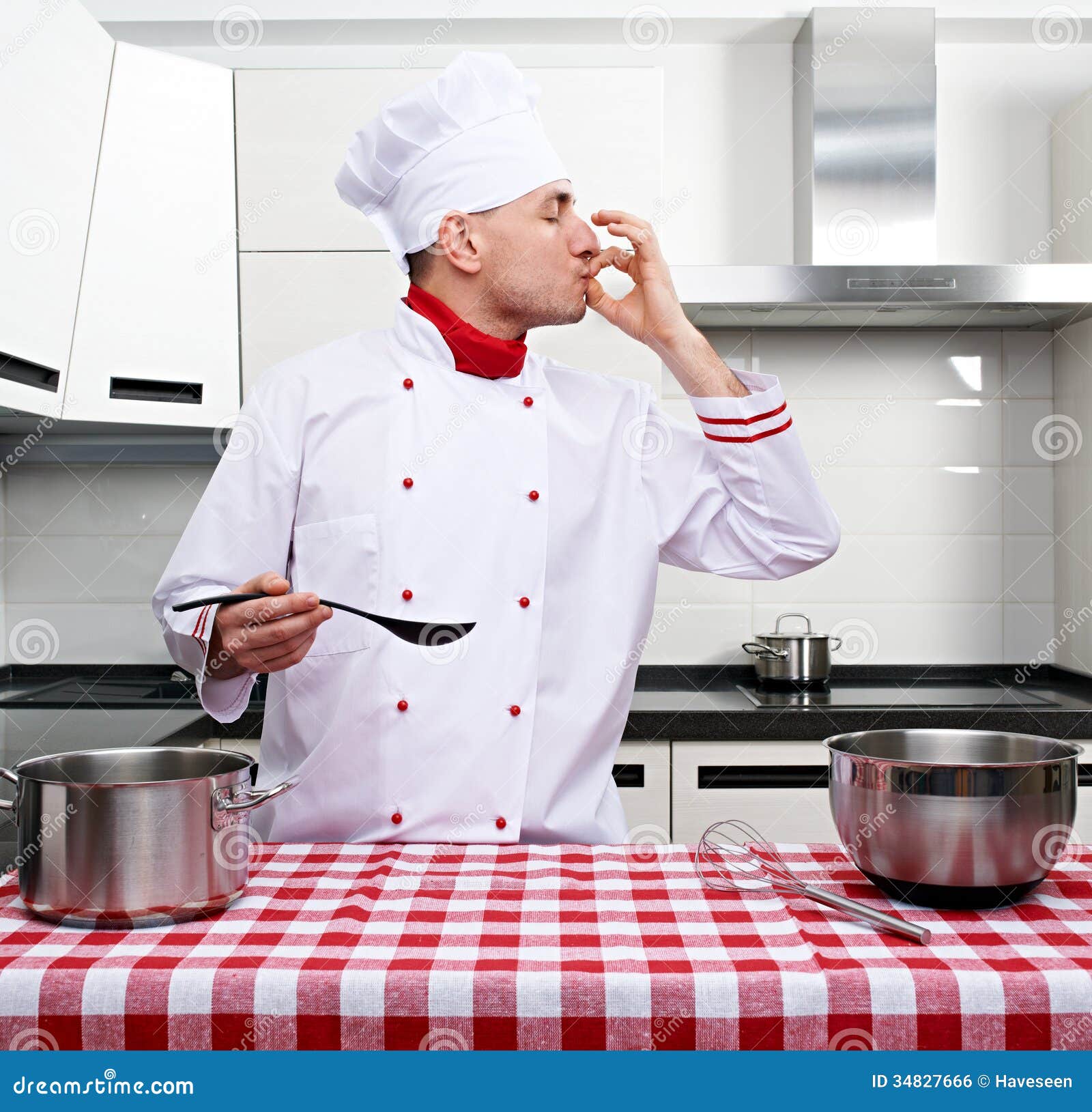 Male chef at kitchen stock photo. Image of utensils, occupation - 34827666