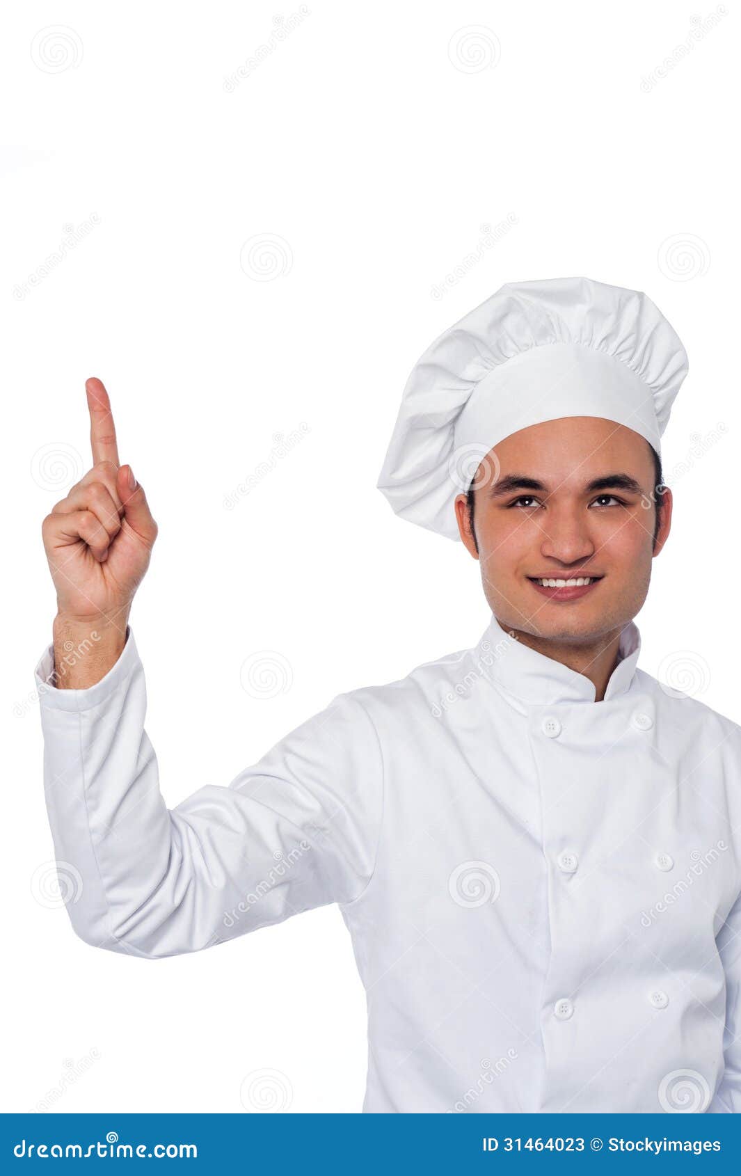 Male Chef Looking and Pointing Upwards Stock Image - Image of bake ...