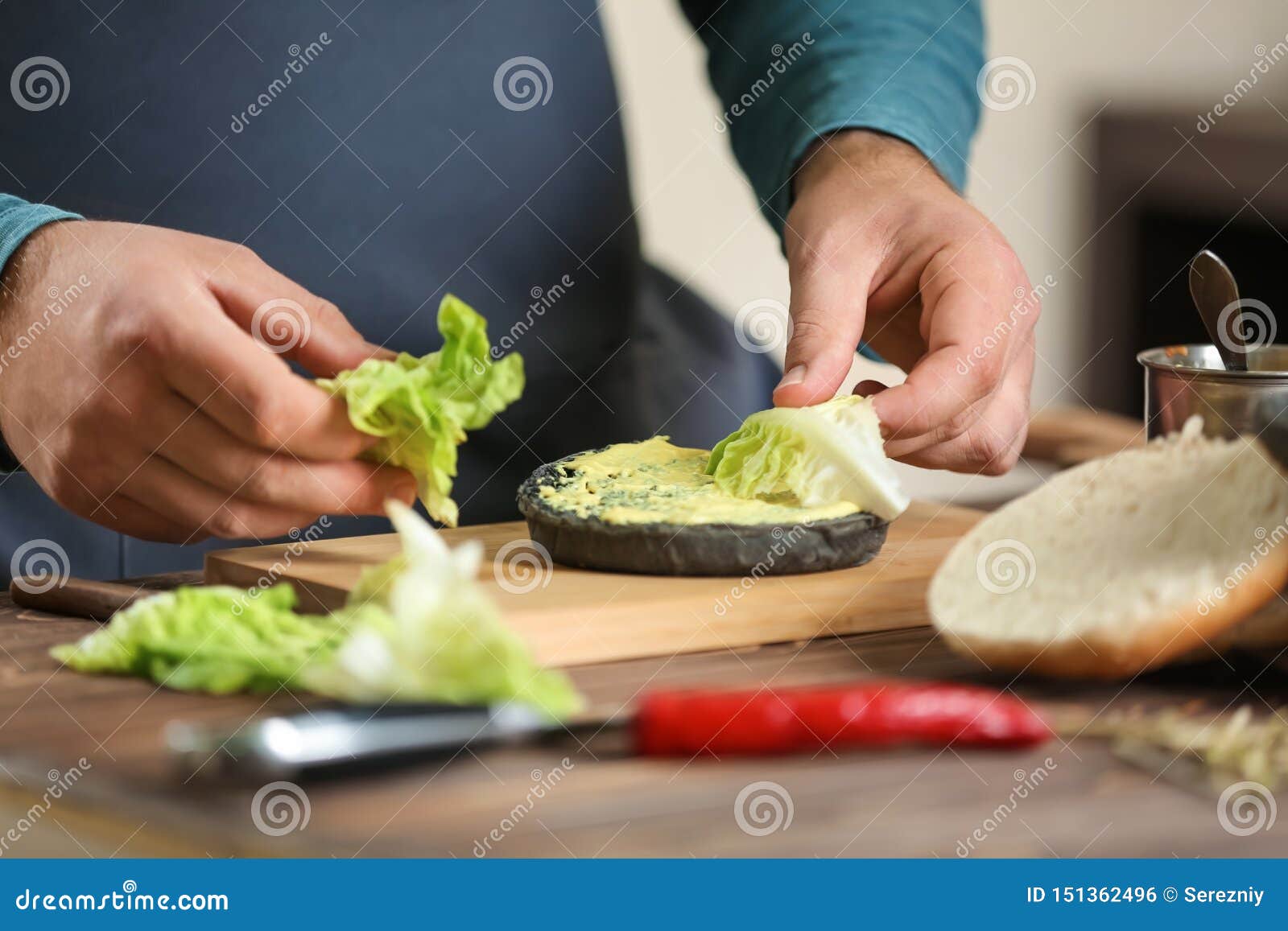 Male Chef Preparing Burger in Kitchen Stock Photo - Image of adult ...