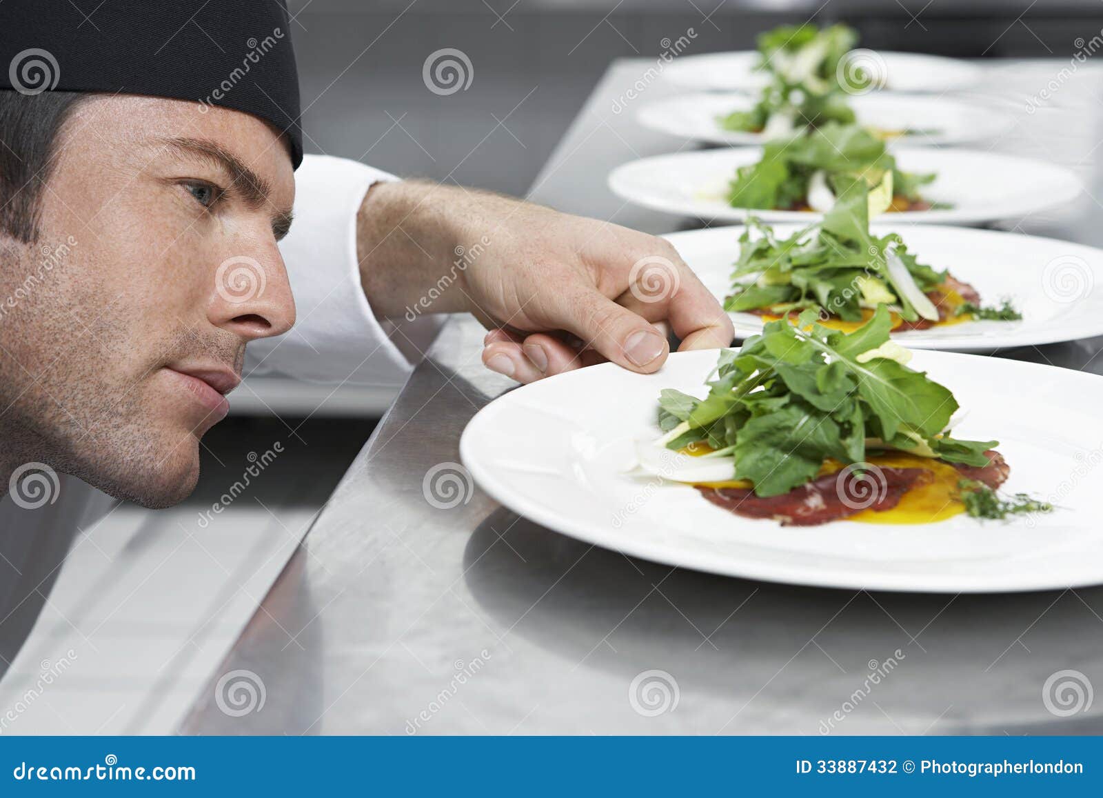 Male Chef Preparing Salad in Kitchen Stock Photo - Image of appetizer ...