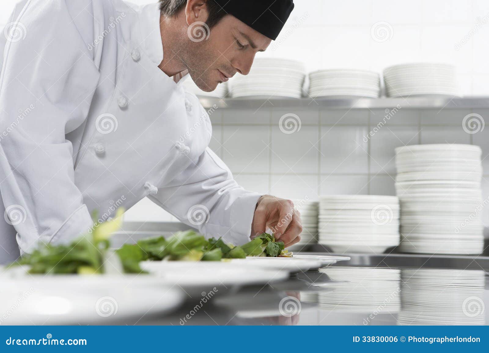 Male Chef Preparing Salad in Kitchen Stock Photo - Image of ...