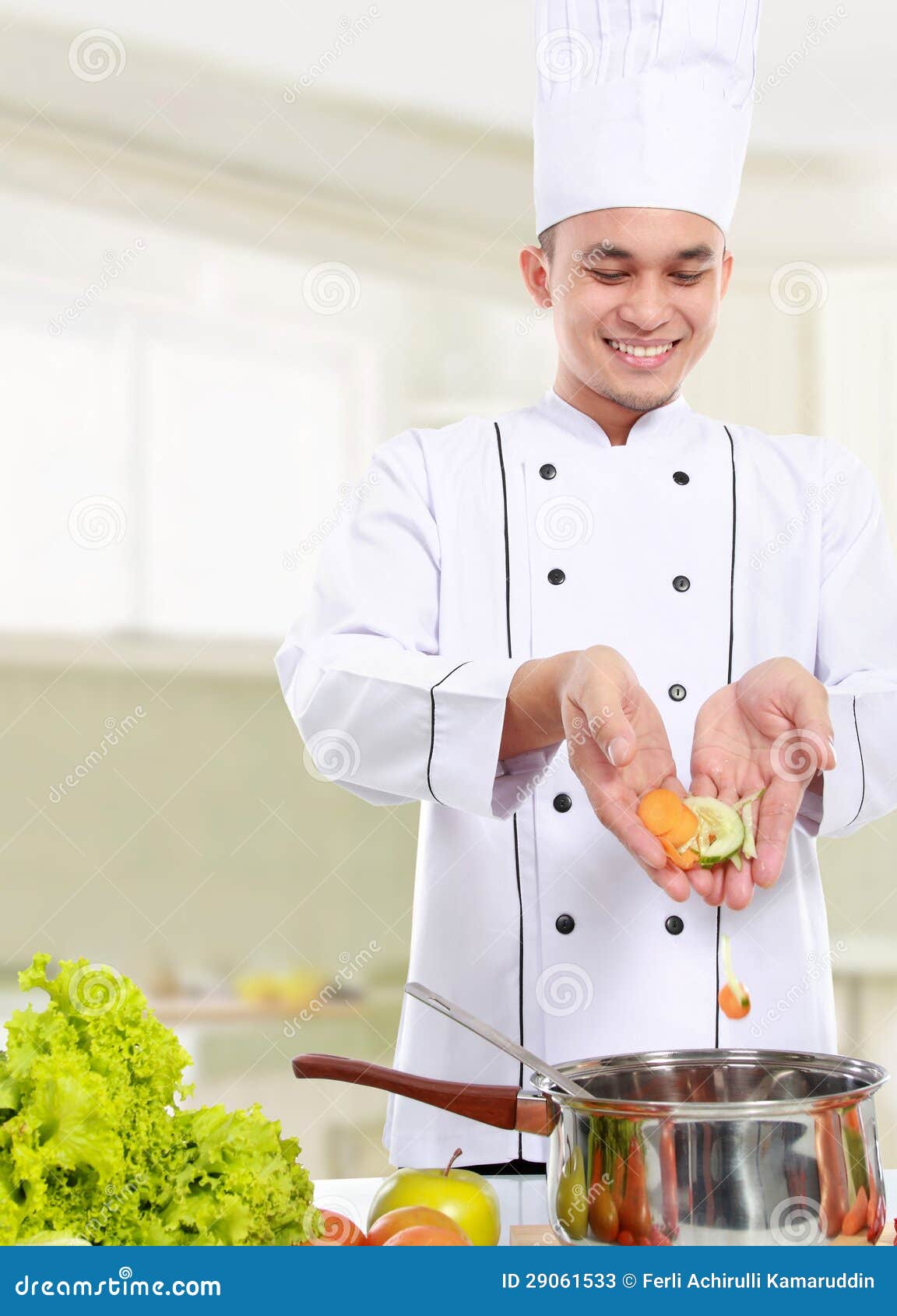 Male Chef Put Some Ingredient in the Pan Stock Image - Image of ...