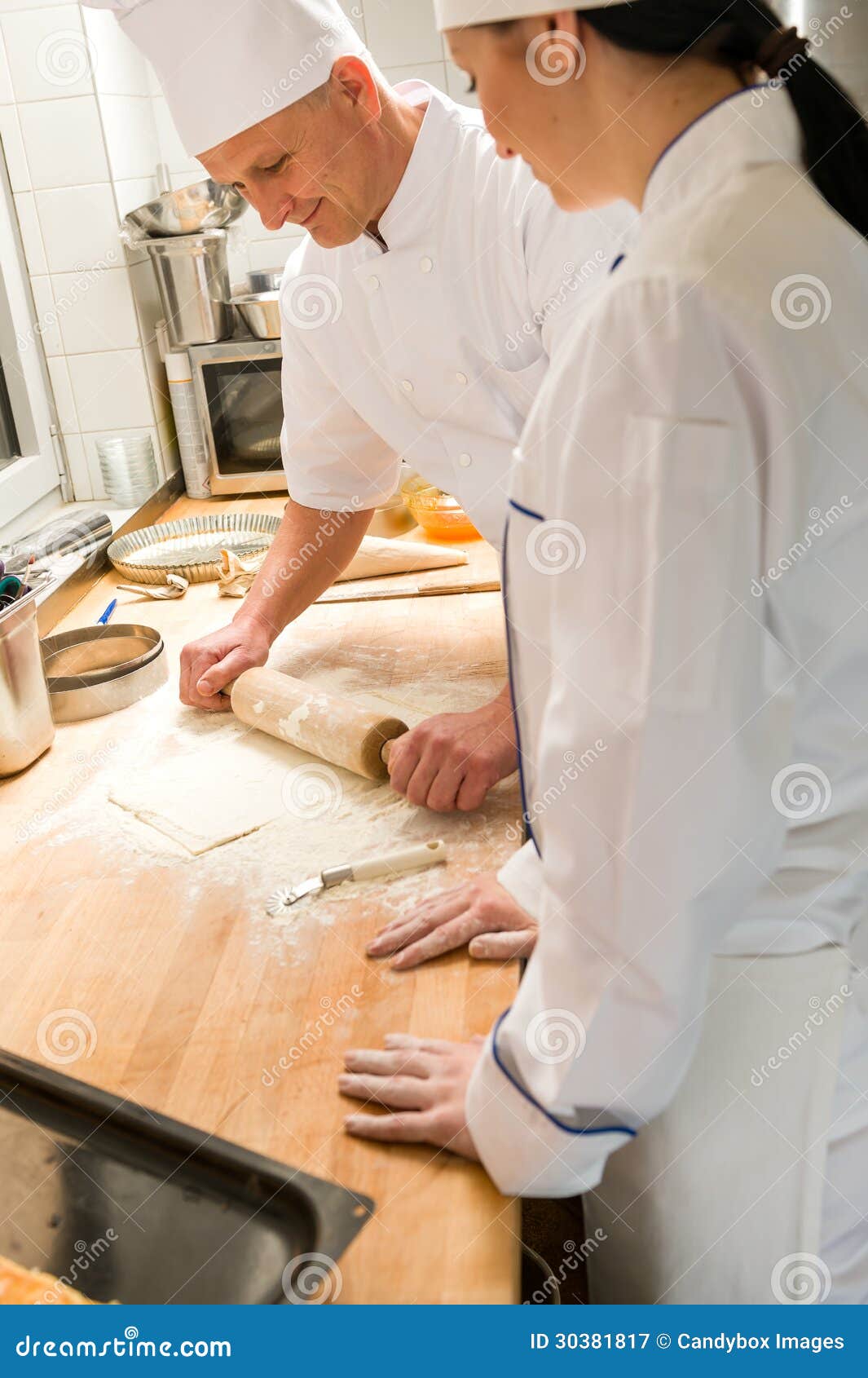 Male Chef Rolling Dough with Rolling Pin Stock Image - Image of ...