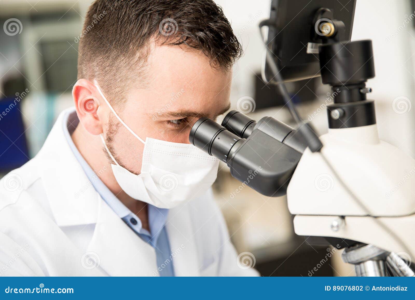 Male Chemist Using Microscope Up Close Stock Photo - Image of closeup ...