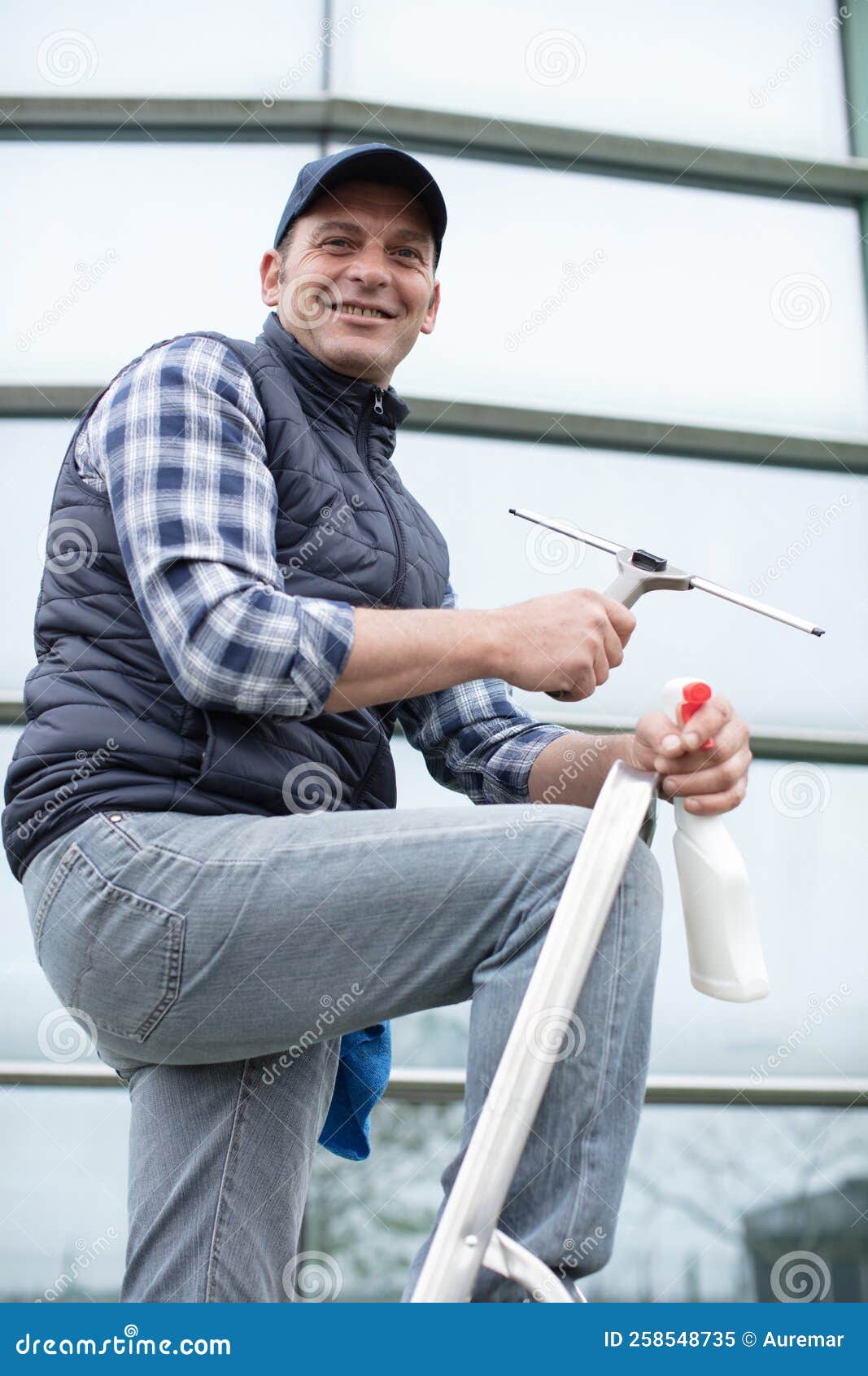Male Cleaner Washes Windows and Store Front Stock Image - Image of ...