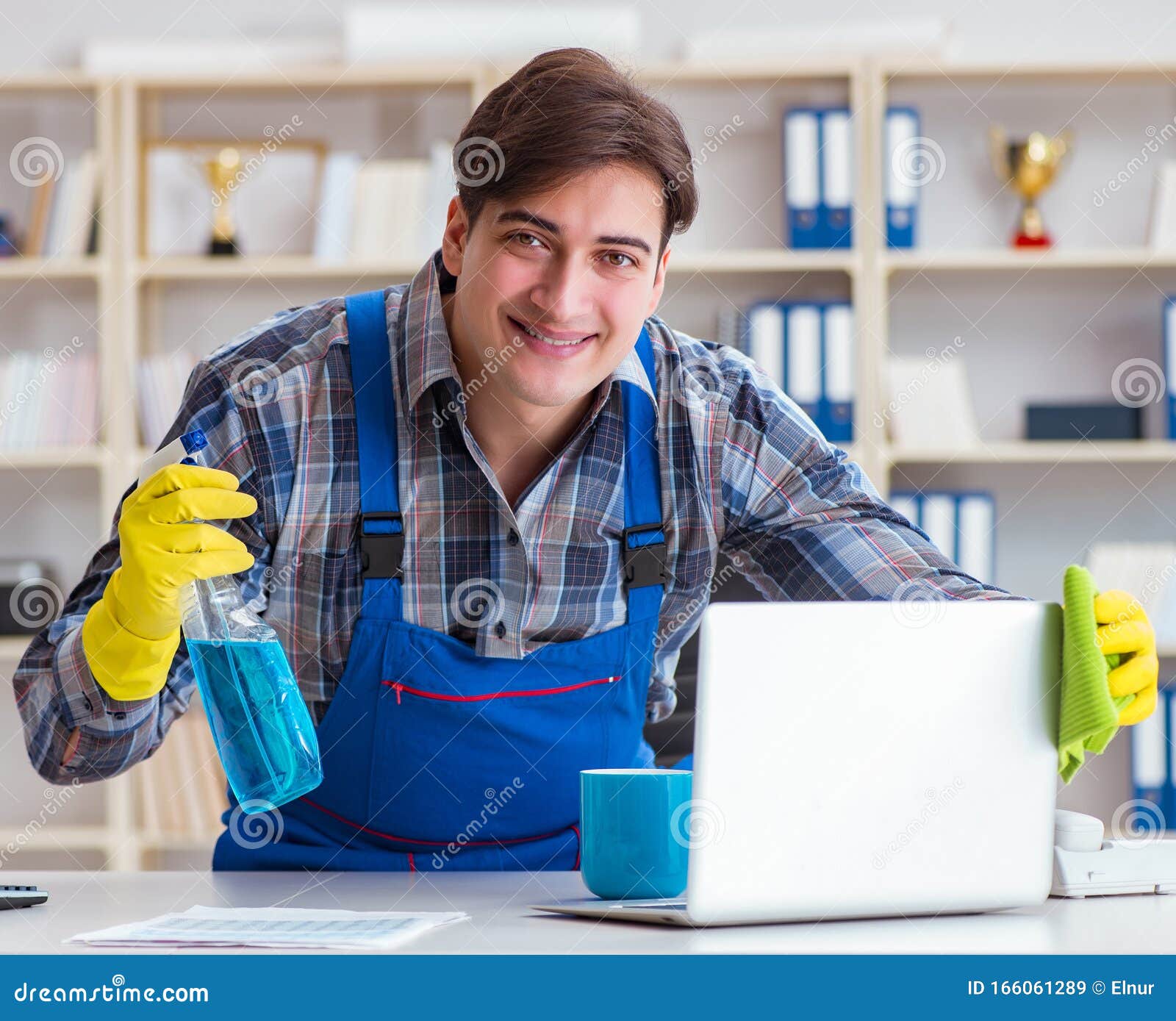 Male Cleaner Working in the Office Stock Image - Image of house ...