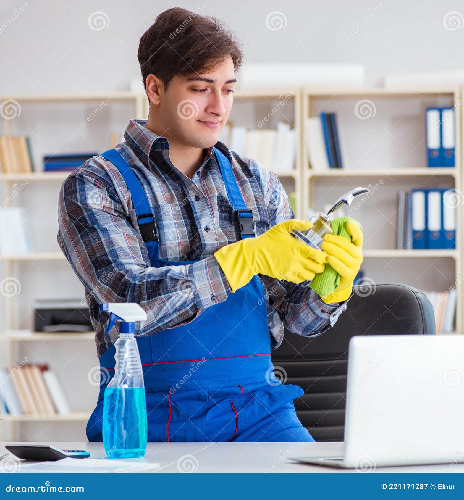 Male Cleaner Working in the Office Stock Image - Image of occupation ...