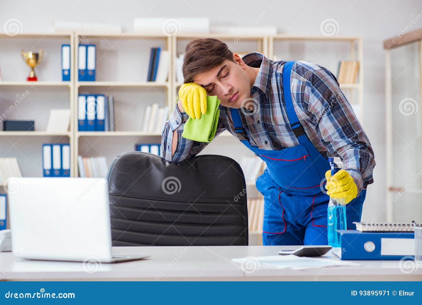 The Male Cleaner Working in the Office Stock Image - Image of clean ...