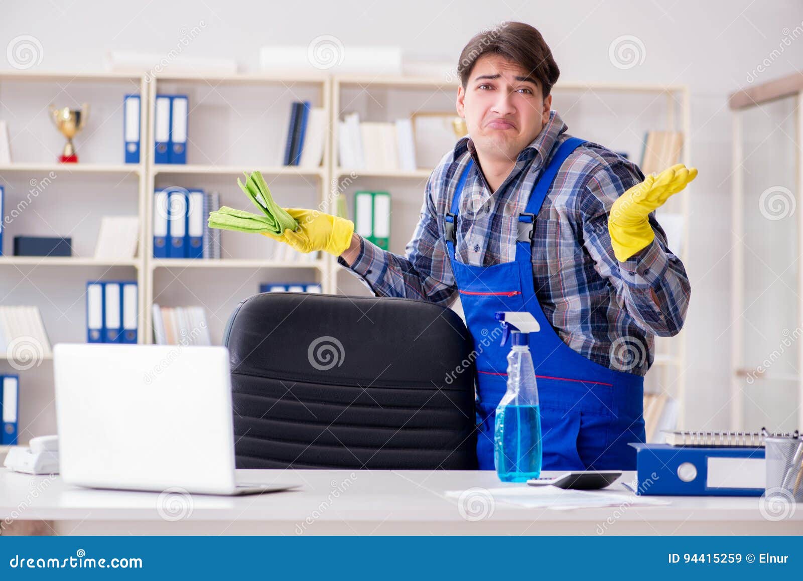 The Male Cleaner Working in the Office Stock Image - Image of cleaning ...