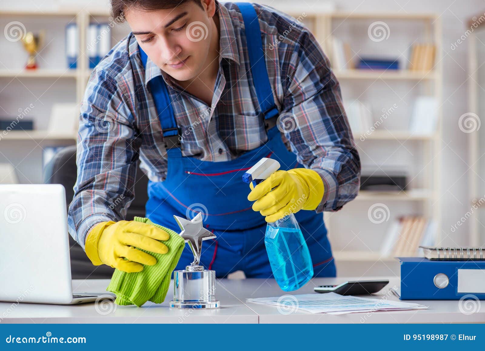 The Male Cleaner Working in the Office Stock Image - Image of ...