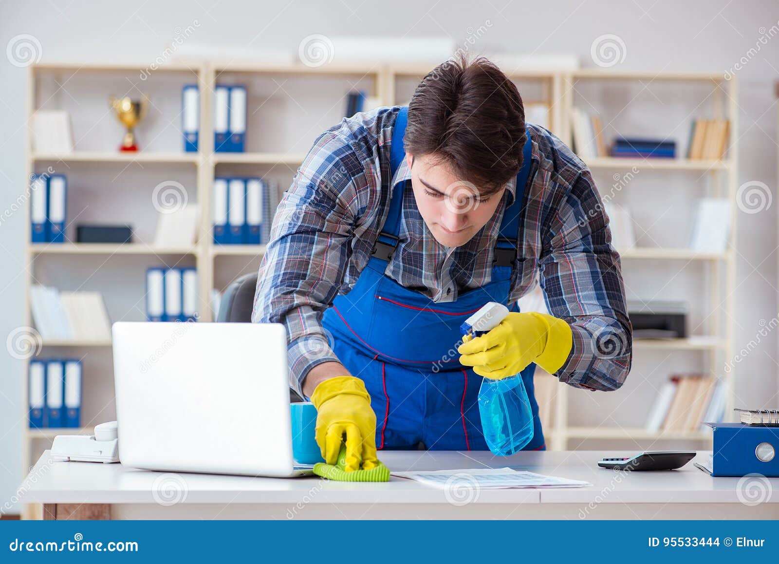 The Male Cleaner Working in the Office Stock Photo - Image of employee ...
