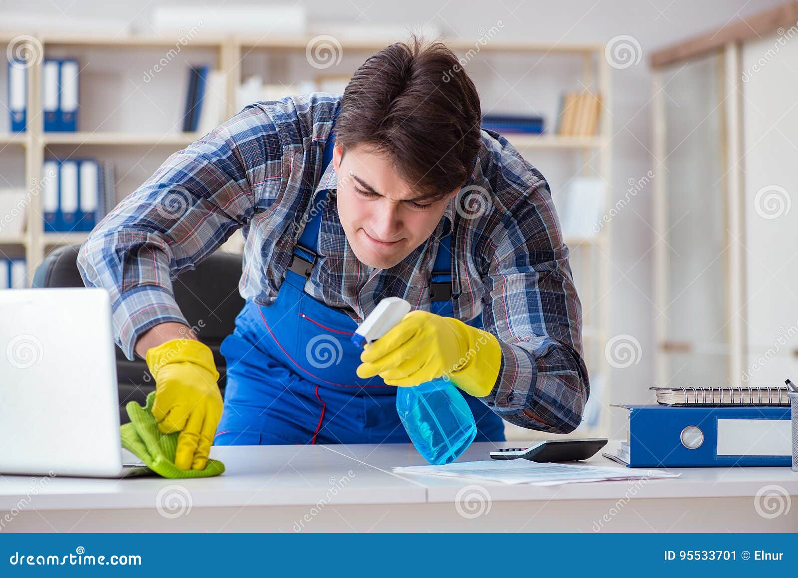 The Male Cleaner Working in the Office Stock Image - Image of office ...