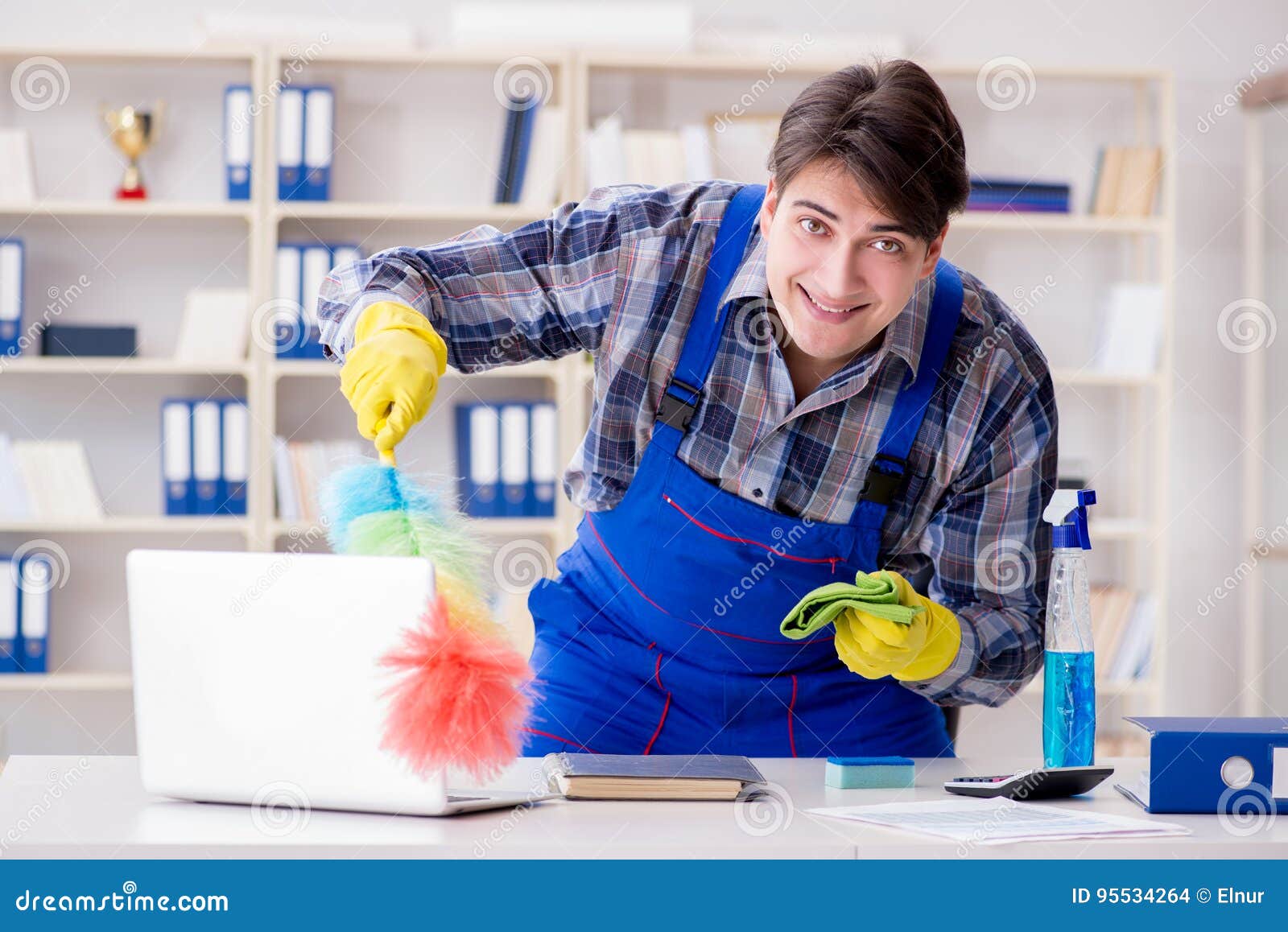 The Male Cleaner Working in the Office Stock Photo - Image of mopping ...