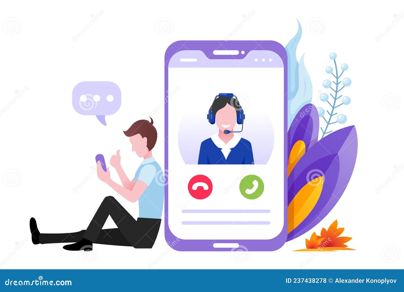 Male Client Calling Technical Support Center with Smartphone Screen ...