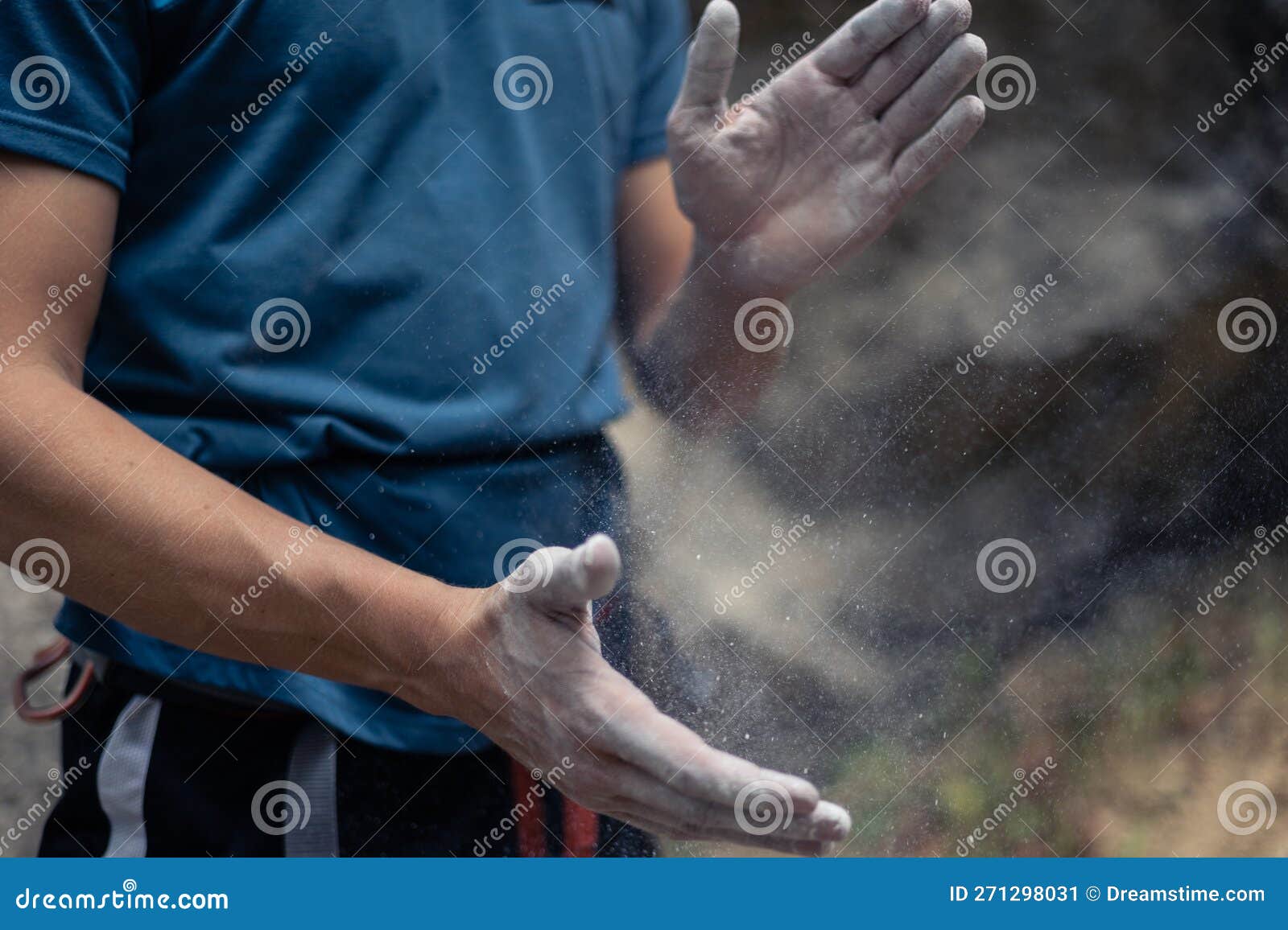 Male Climber Clapping Hands Together To Remove the Magnesium Dust Stock ...
