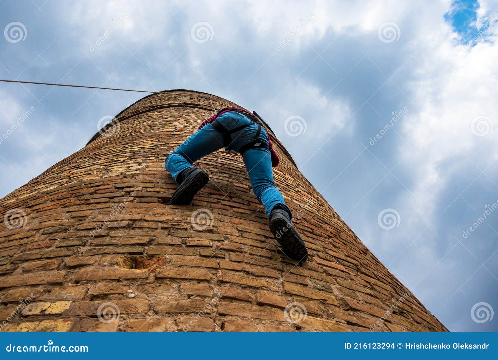 Male Climber Climbs the Water Tower Stock Photo - Image of danger ...